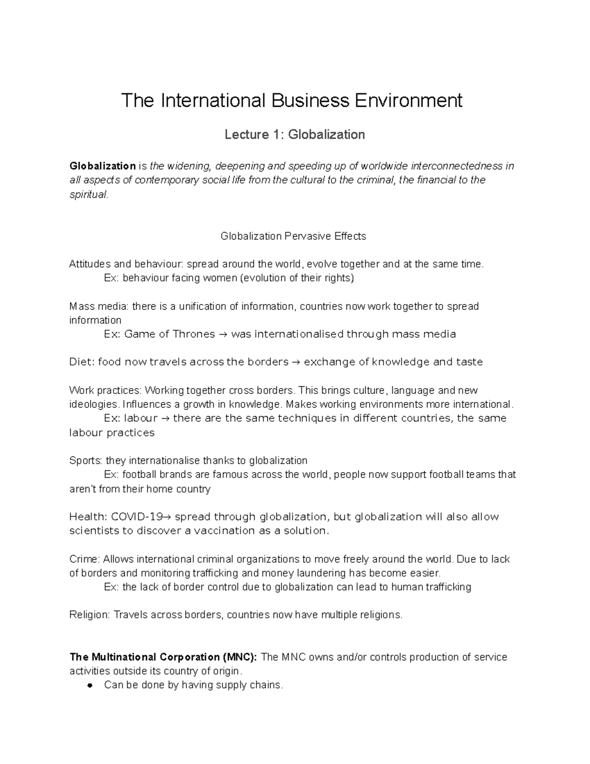 Lecture 1 Globalization - The International Business Environment ...