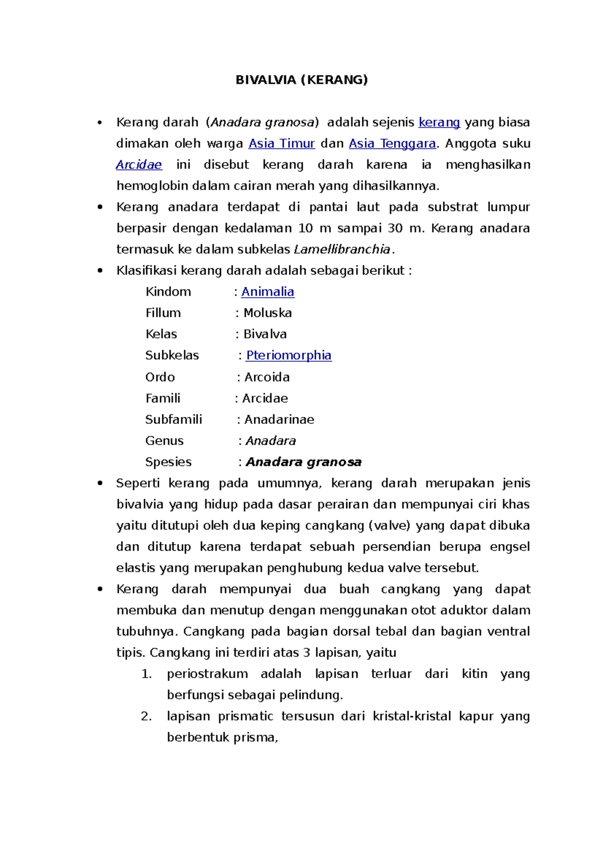 Biologi Laut - Bivalvia ( Kerang) - BIVALVIA (KERANG) Kerang darah ...