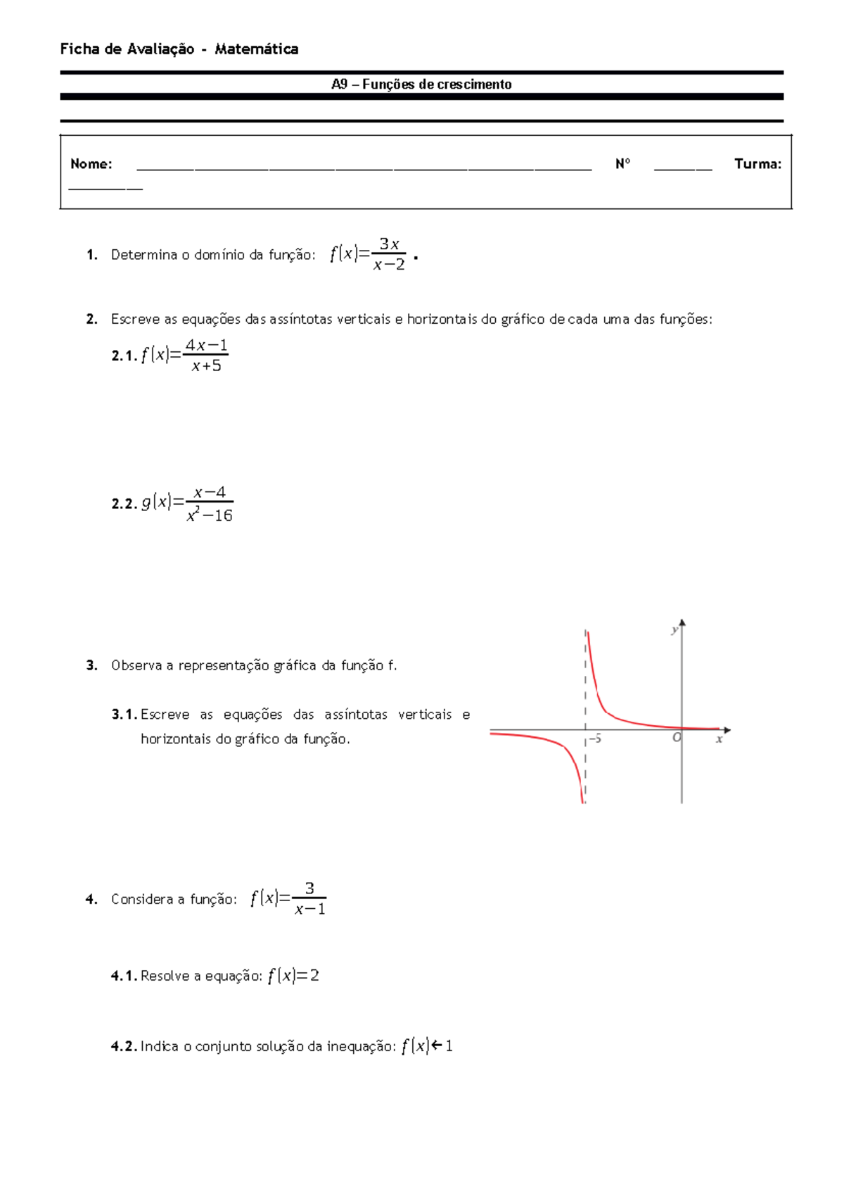 Matemática ficha de trabalho - Ficha de Avaliação - Matemática A9 ...