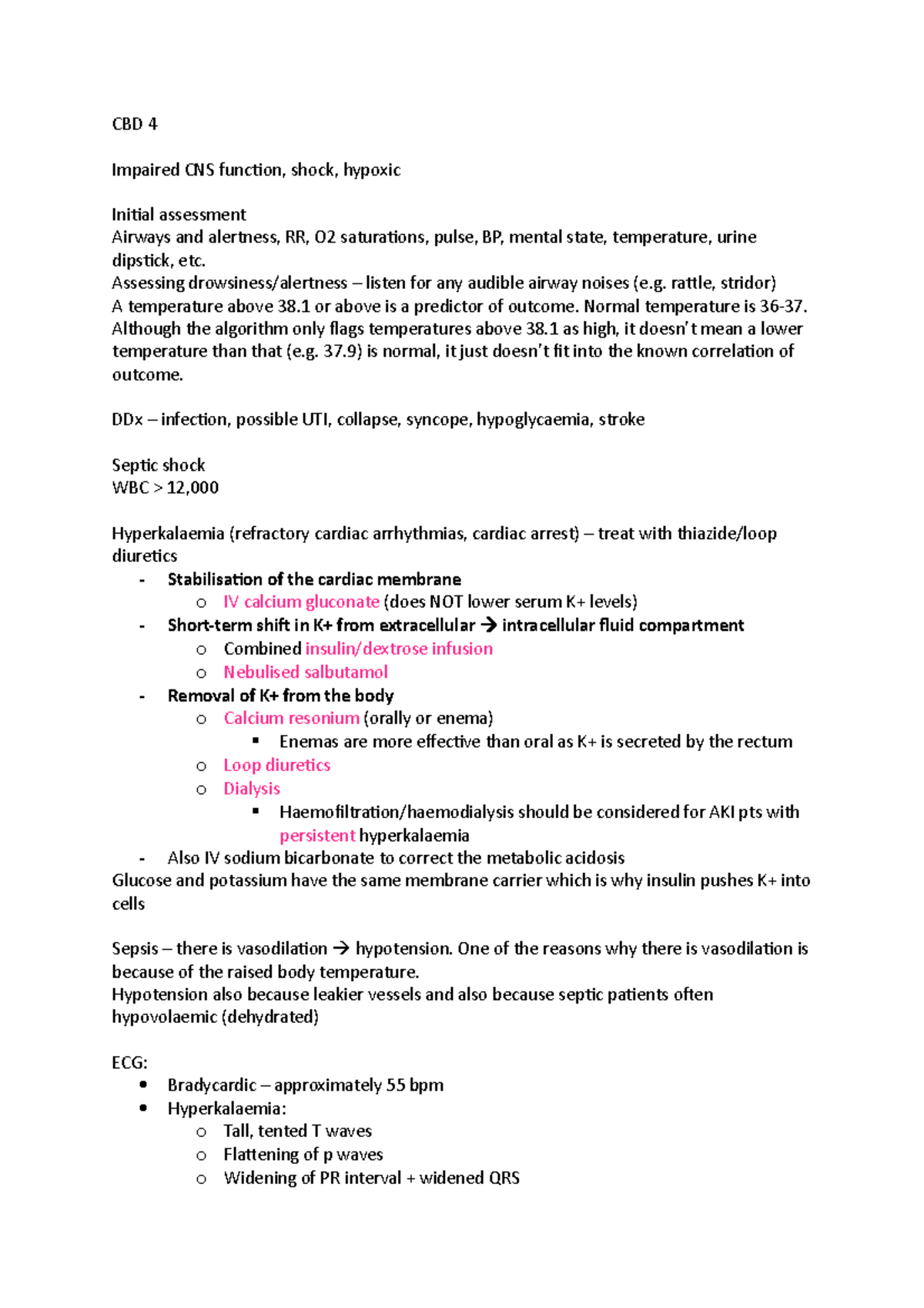 CBD 4 - Year 3 CBLs - CBD 4 Impaired CNS function, shock, hypoxic ...