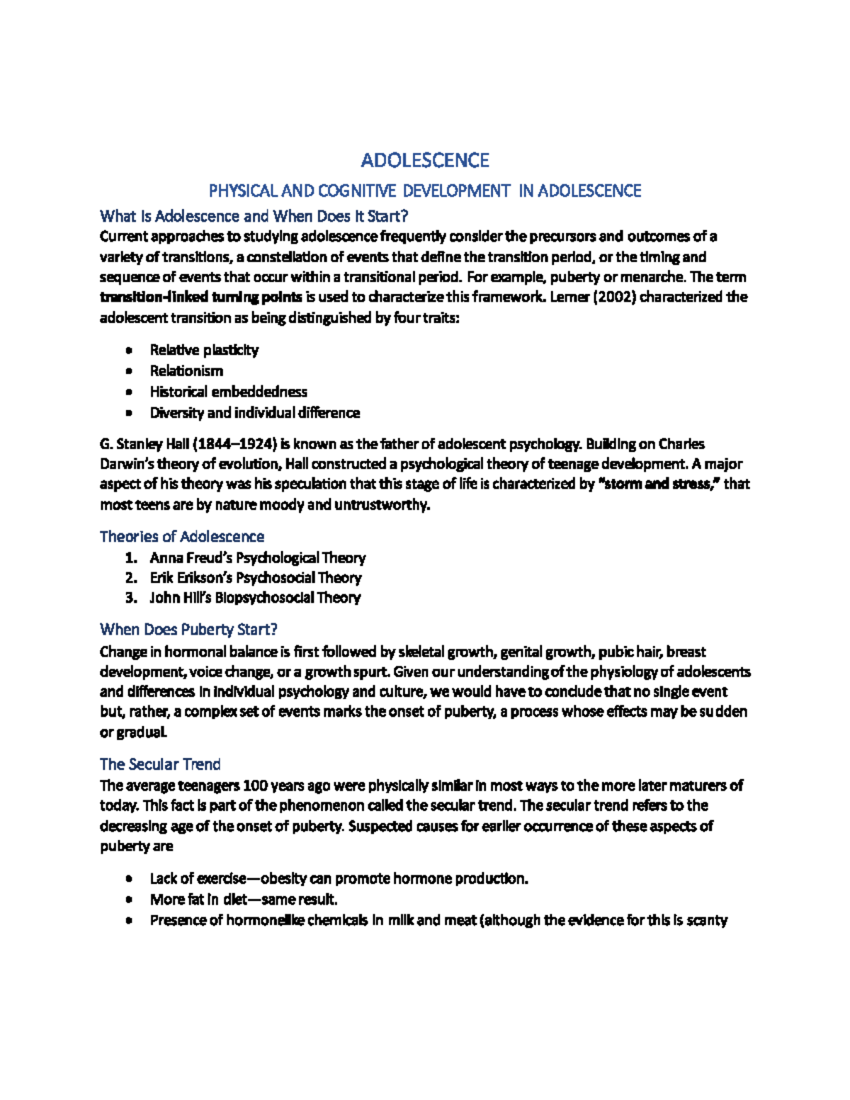 Adolescence-developmental psychology - developmental psychology - Studocu