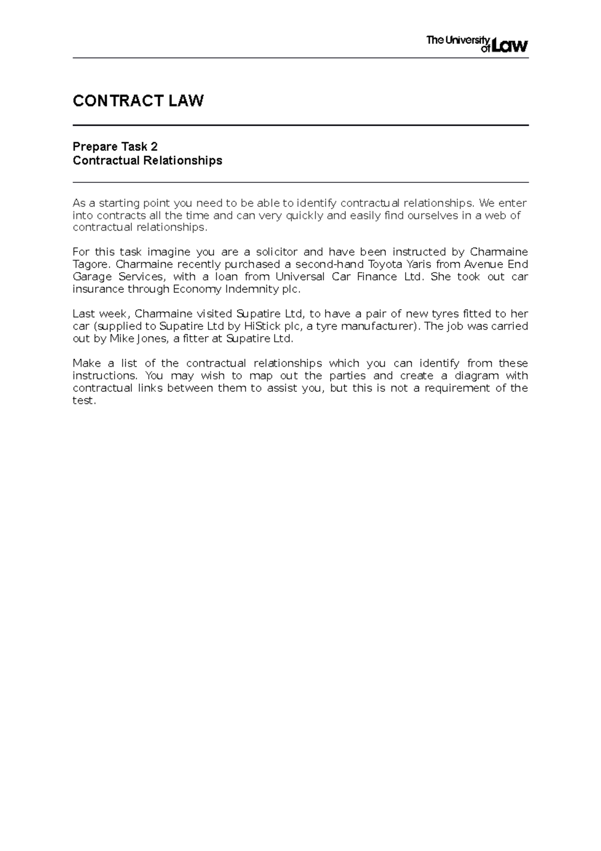 Contract UNIT 1 PREP TASK 2 - CONTRACT LAW Prepare Task 2 Contractual Relationships As a ...