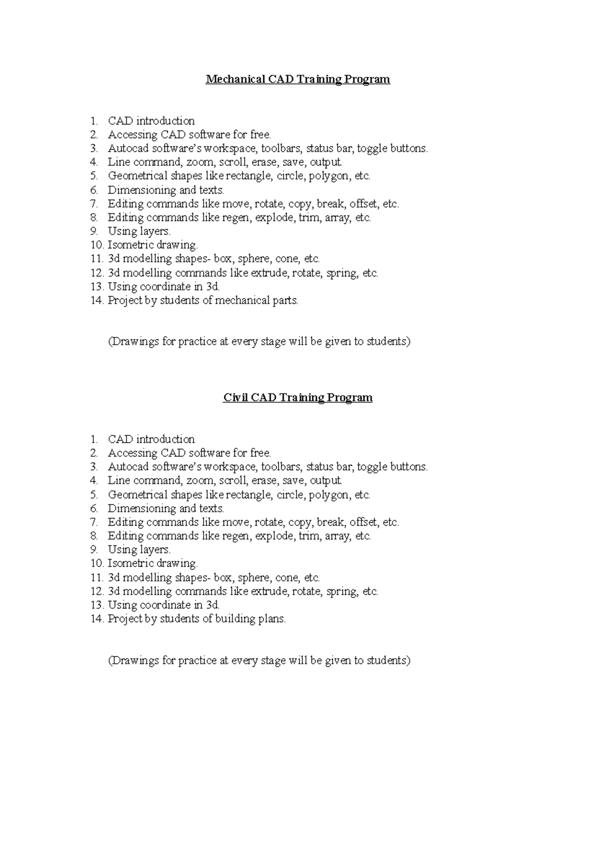 CAD Training Program - Mechanical CAD Training Program CAD introduction ...