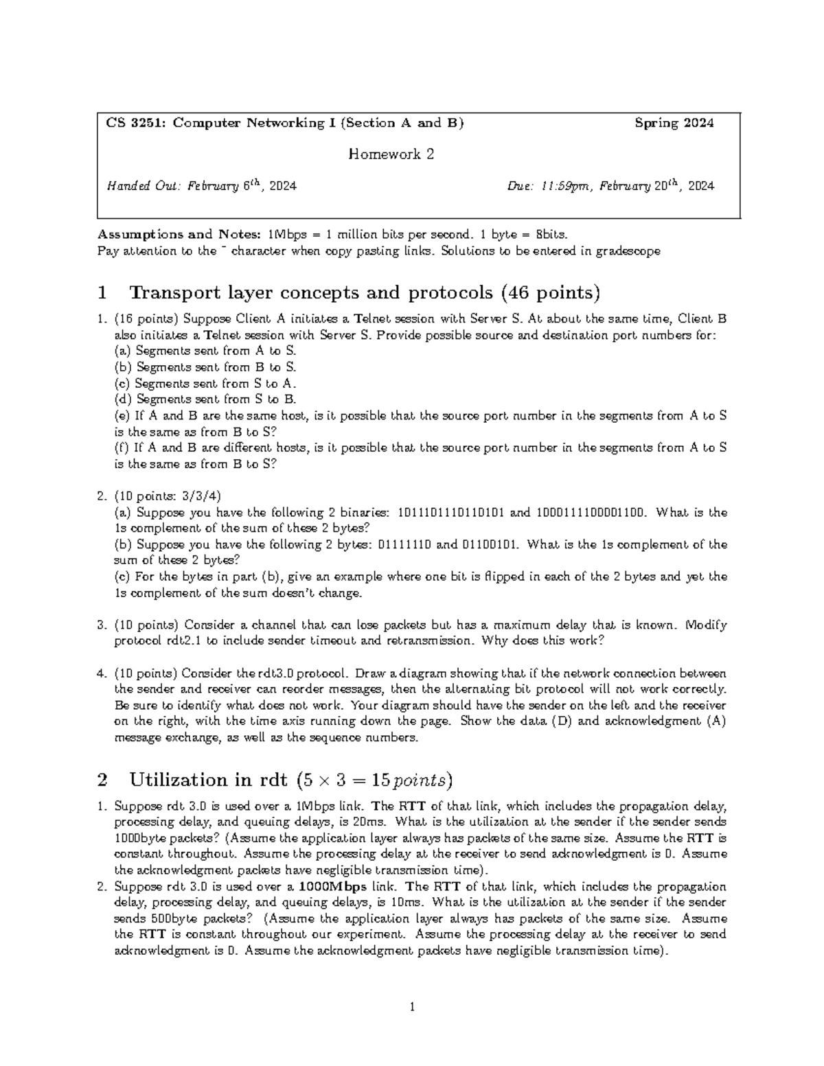 Hw2 - CS 3251: Computer Networking I (Section A and B) Spring 2024 Homework 2 Handed Out ...