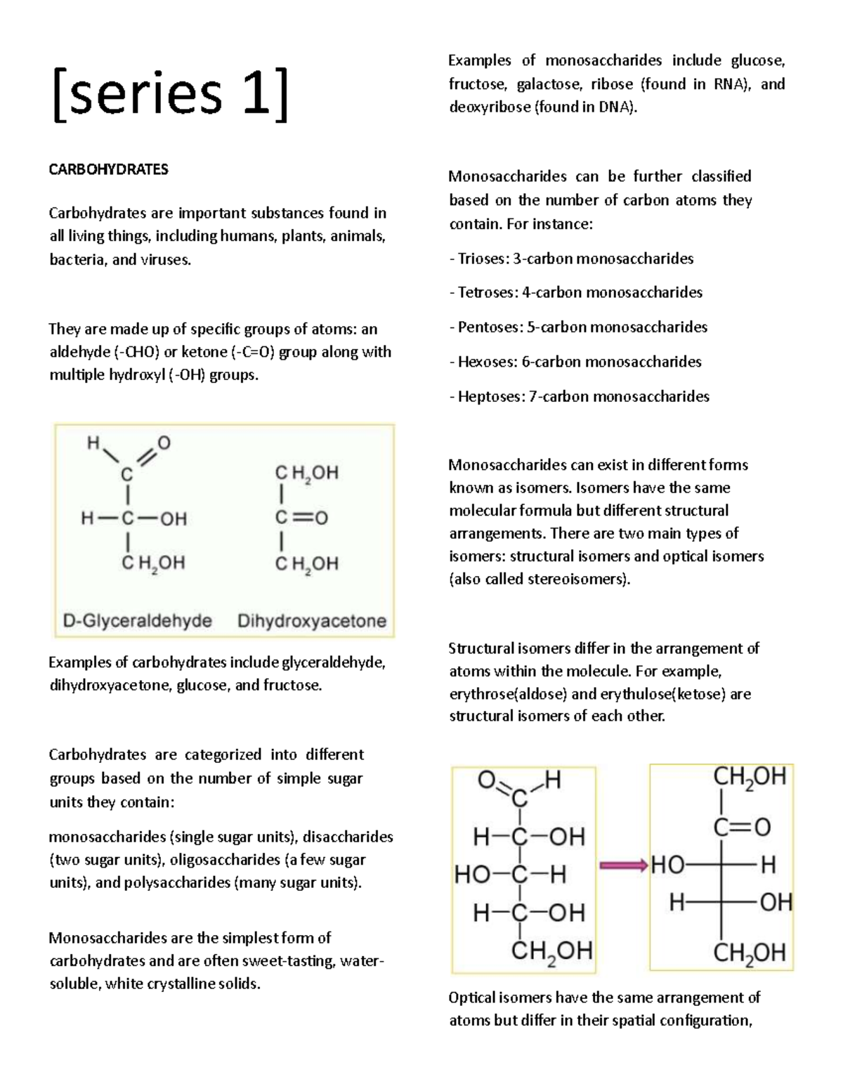 Bioc charbohydrate - Summary Introduction to Biomolecules - [series 1 ...