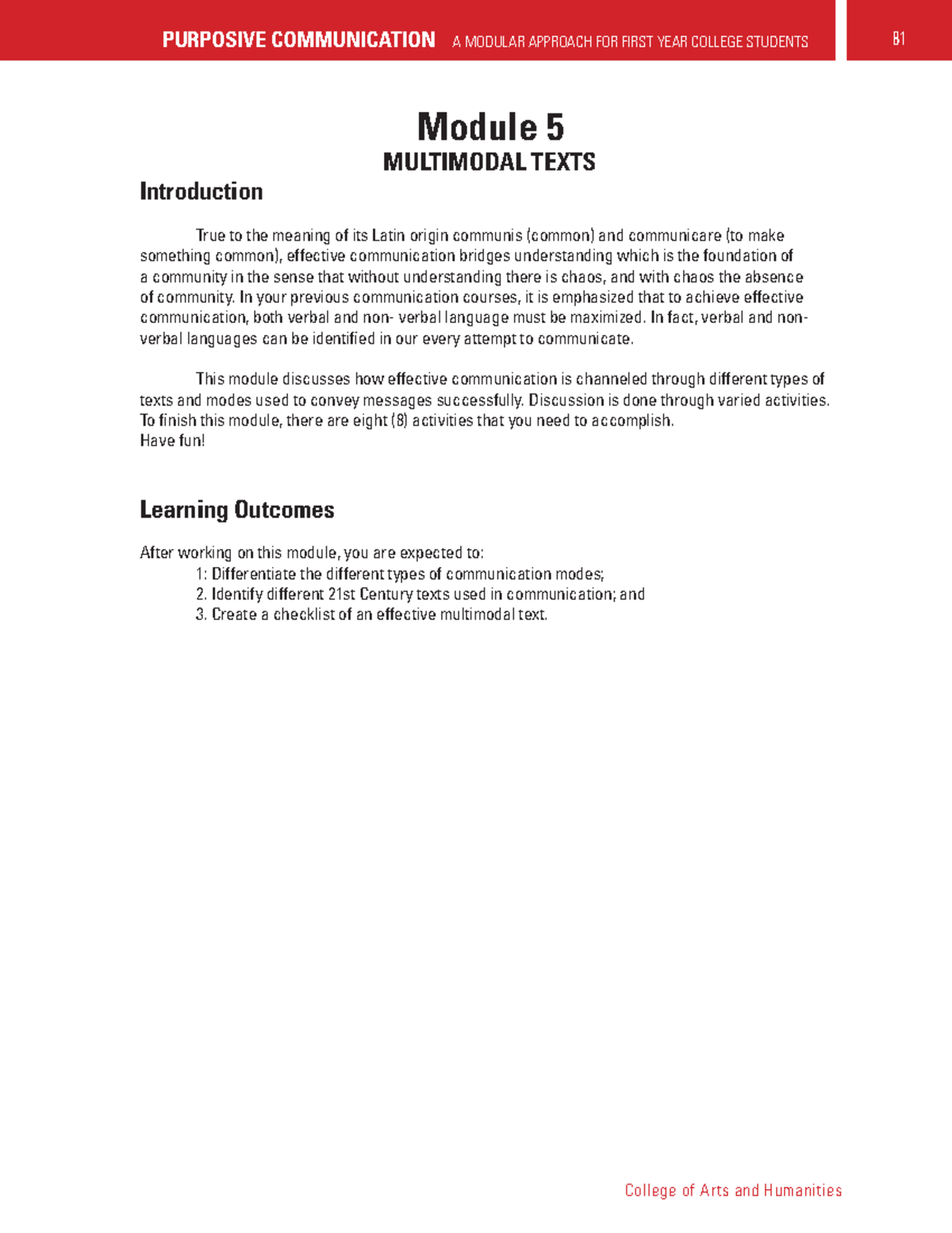 Module 5 Multimodal Texts - College of Arts and Humanities PURPOSIVE ...