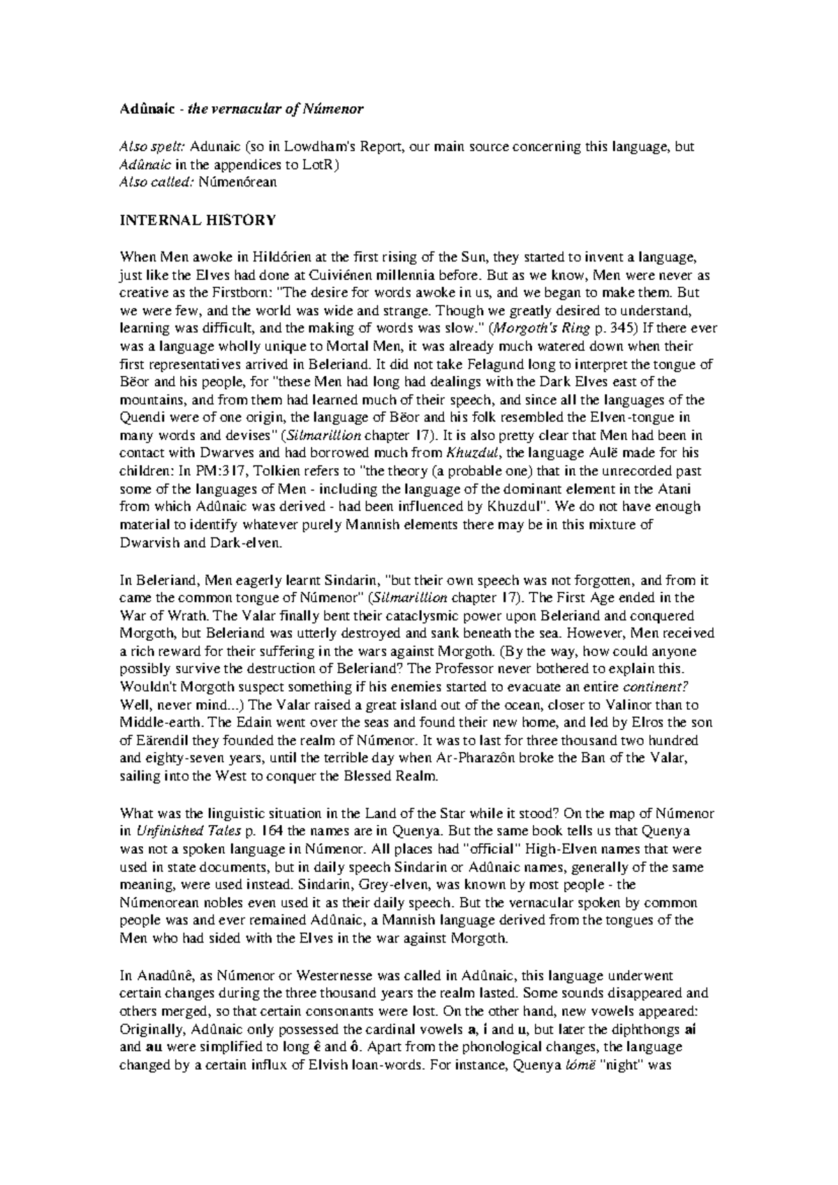 Adûnaic - The Vernacular of Númenor - Adûnaic - the vernacular of ...