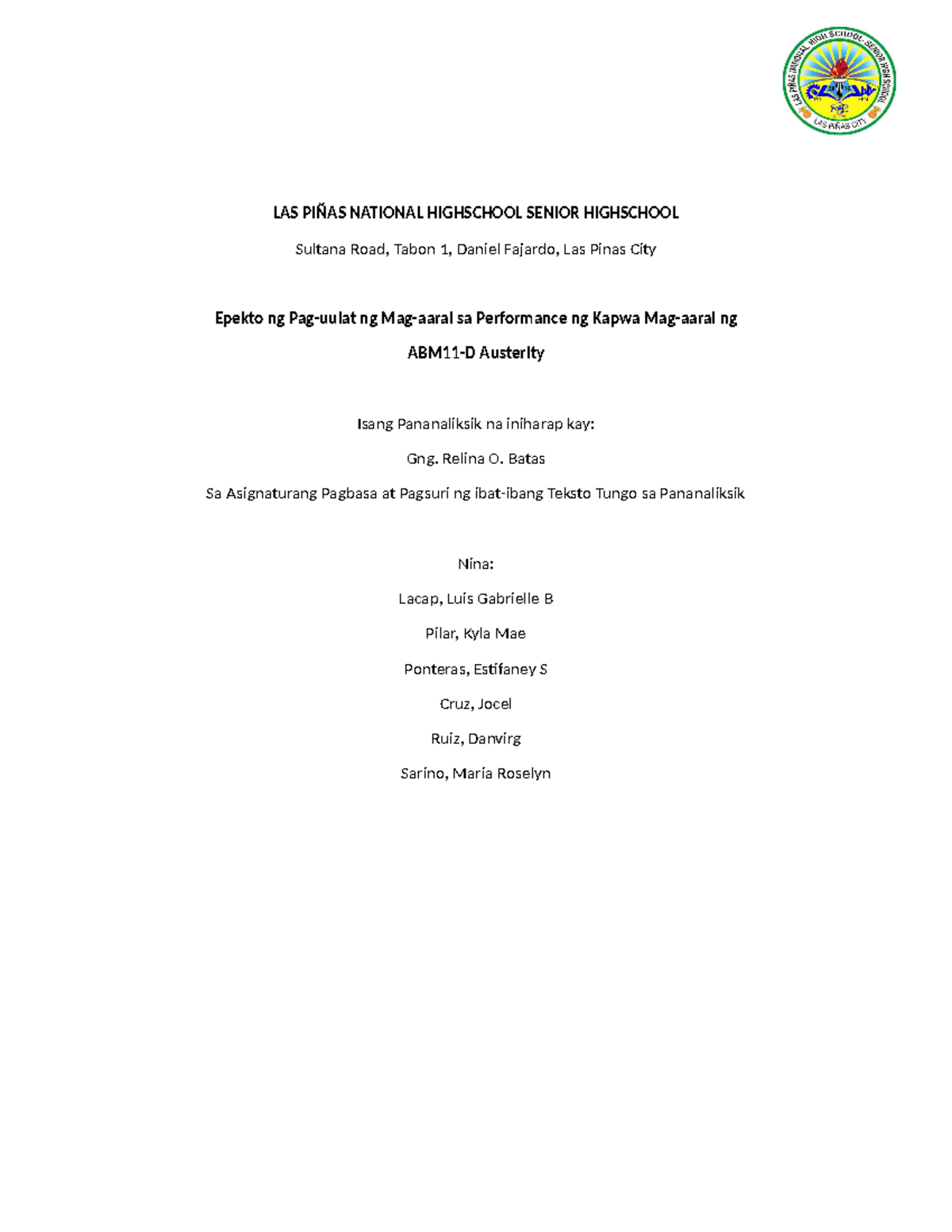 Burador correct - LAS PIÑAS NATIONAL HIGHSCHOOL SENIOR HIGHSCHOOL ...