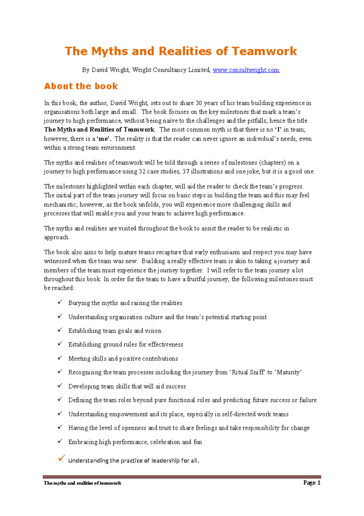 Chapter 1-Myths and Realities of Teamwork - The Myths and Realities of ...