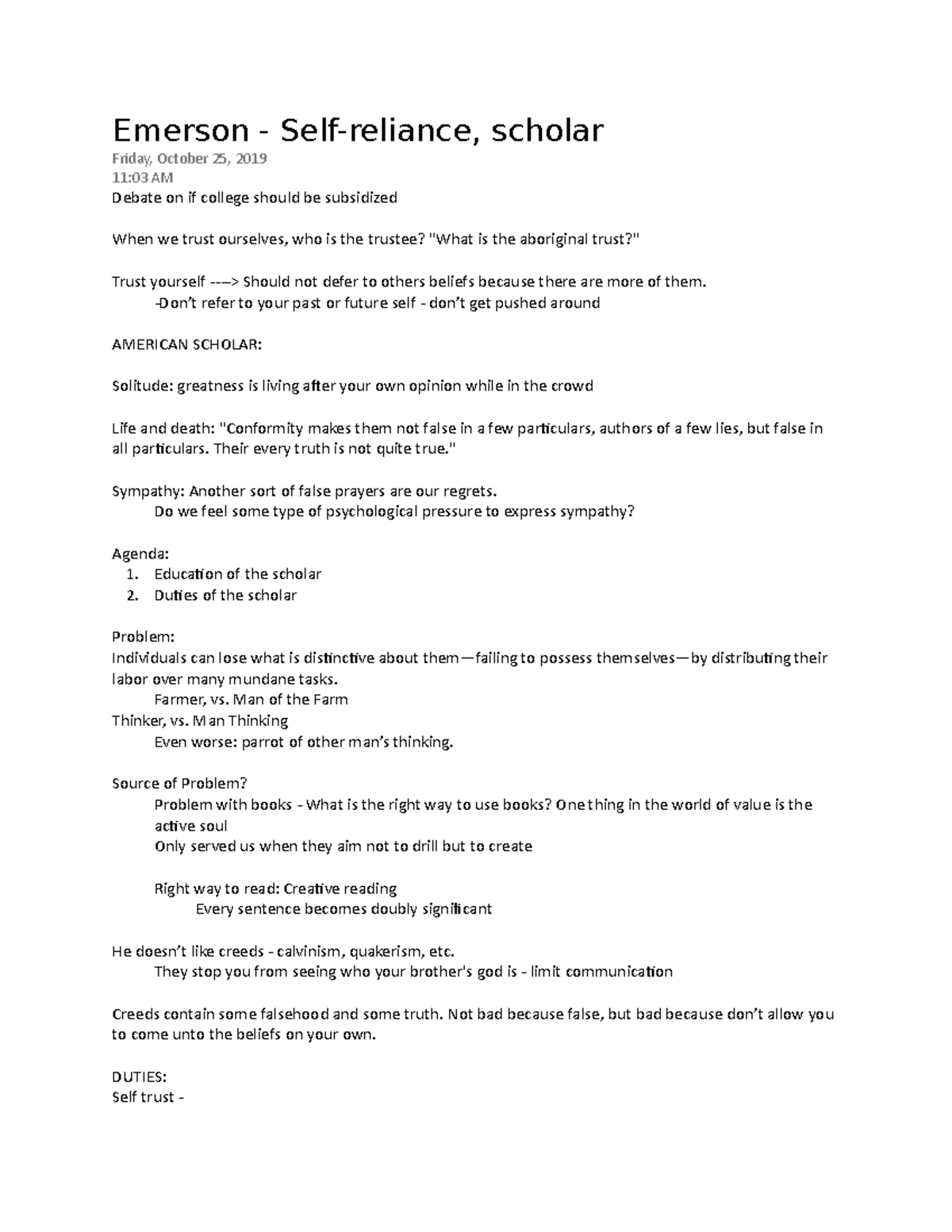 Emerson Self Reliance - Professor Davis in Poli 202 - Emerson - Self ...