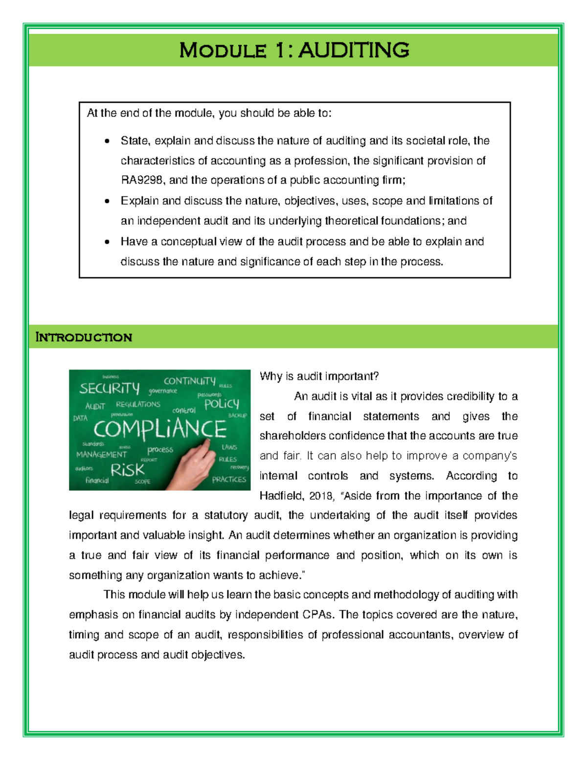 Lesson-1 Auditing Assurance and Principles - Why is audit important? An audit is vital as it ...