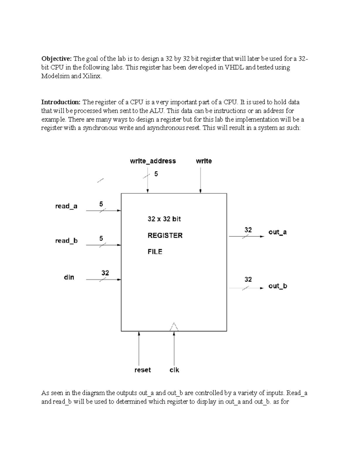 Lab2 - lab 2 - Objective: The goal of the lab is to design a 32 by 32 ...