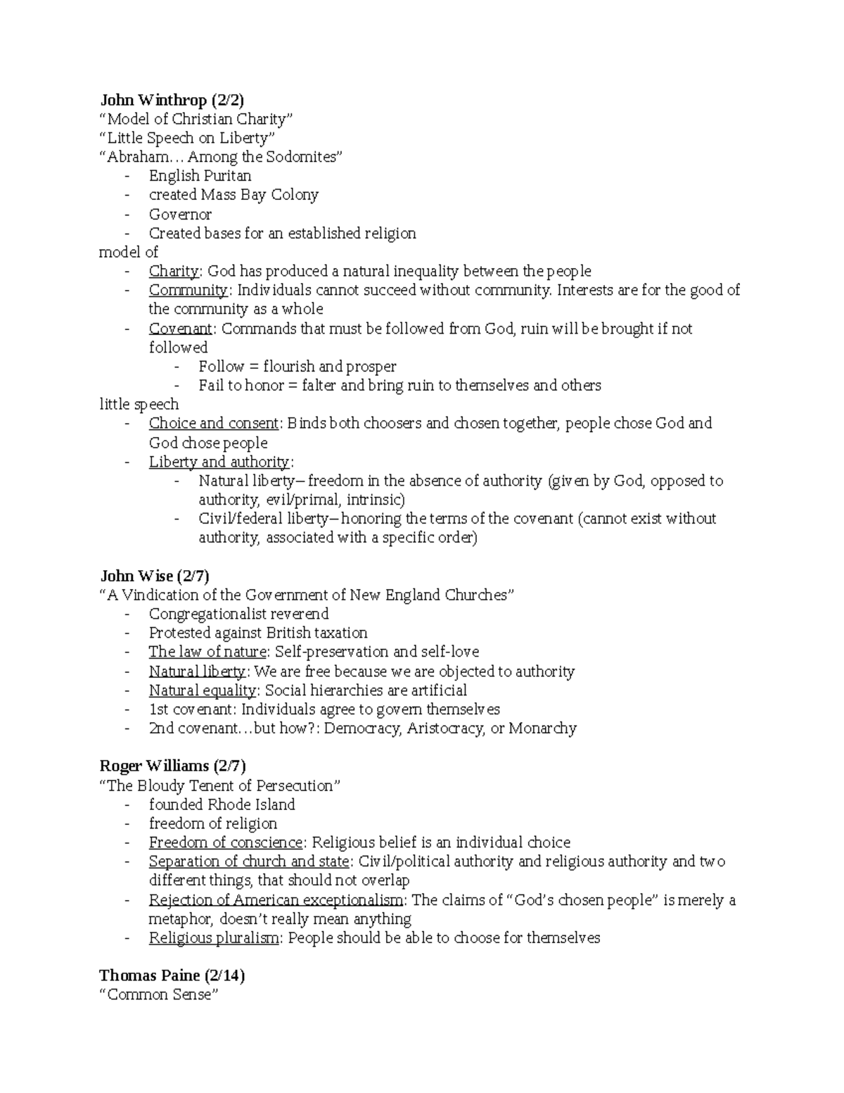 Polsci 203 Midterm Study Guide-2 - John Winthrop (2/2) “Model of ...