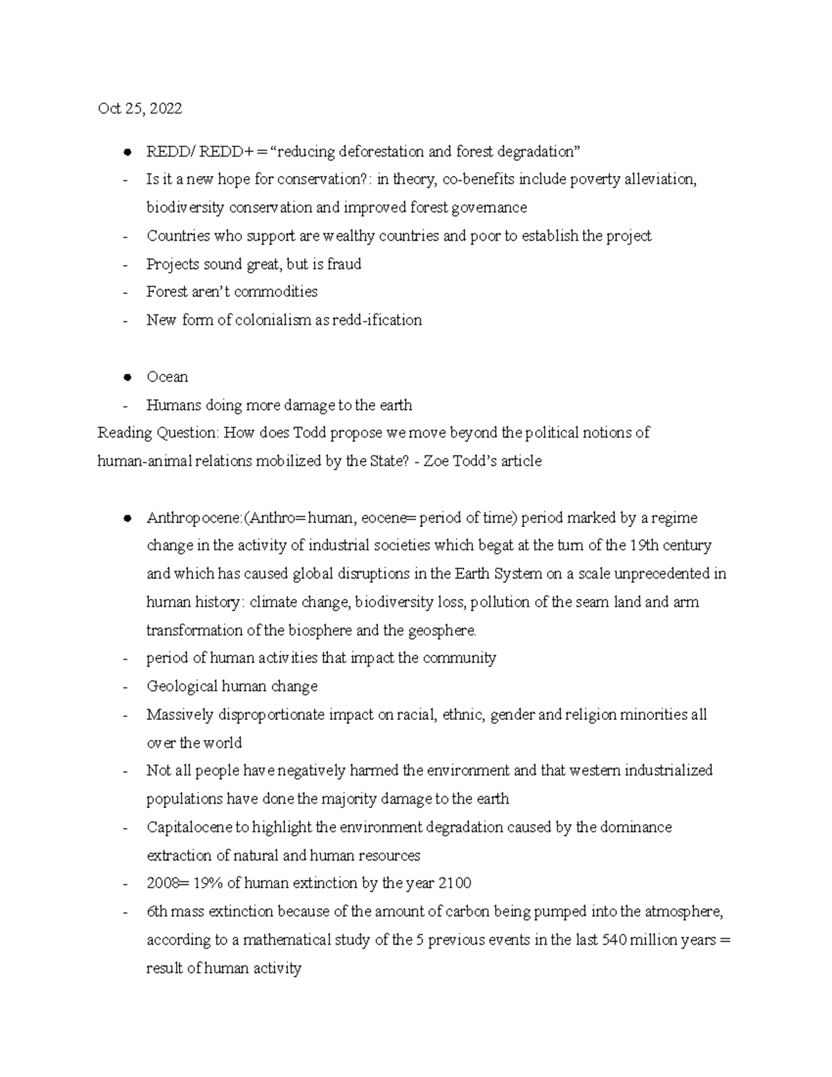 Week 5, Day 1 (Lecture) - Professor Eve-Smith - Oct 25, 2022 REDD/ REDD+