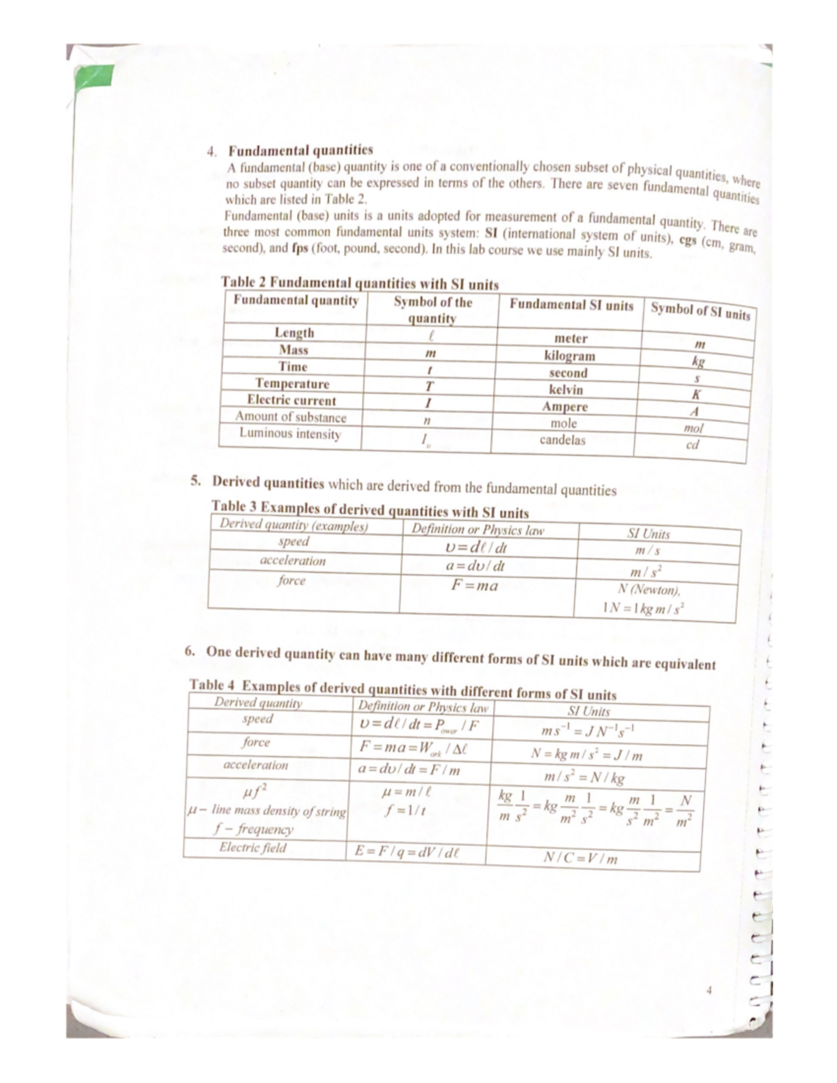 Gen Phy Lab 2 - Lecture Notes - A _ Fundamental quantities : 4 A ...