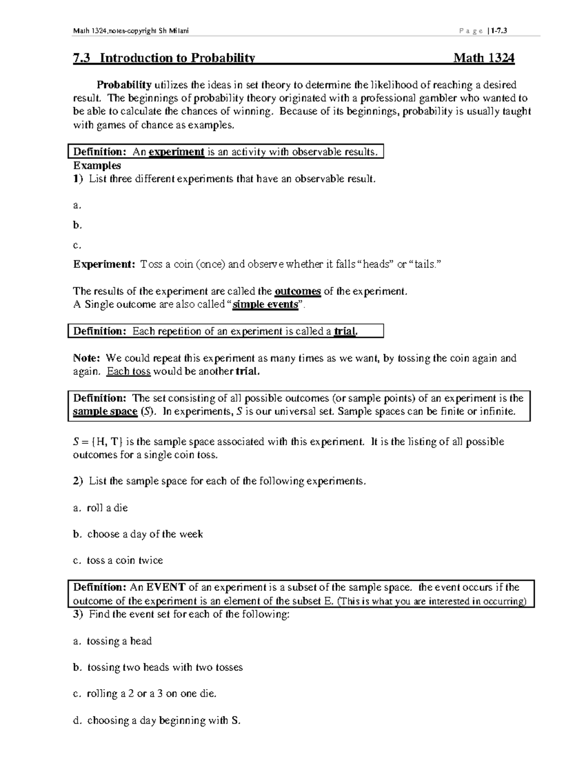 1324-7 - Professor Milani Math 1324 Lecture 7.3 Notes - 7 Introduction ...