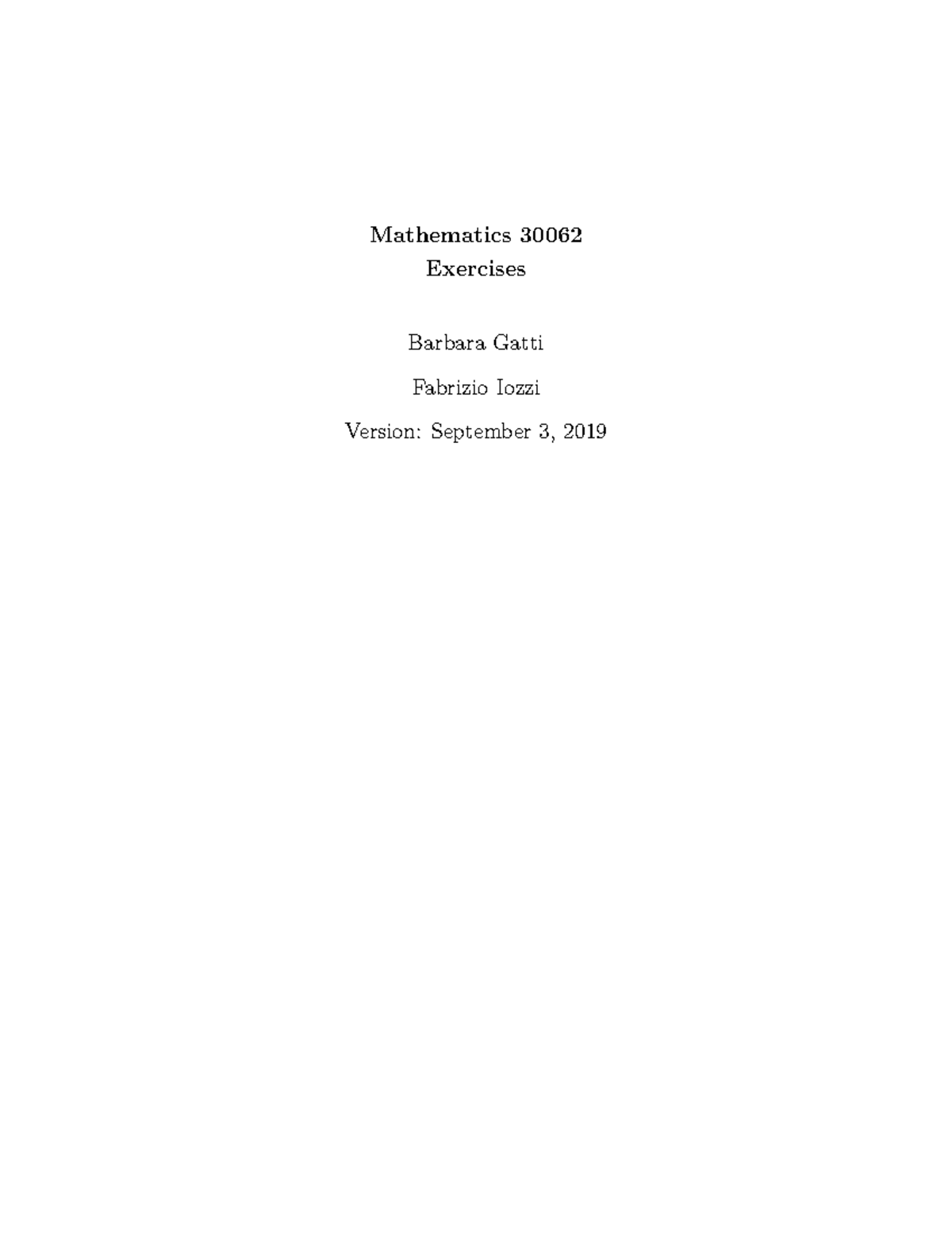 Exercise Book - Mathematics 30062 Exercises Barbara Gatti Fabrizio ...