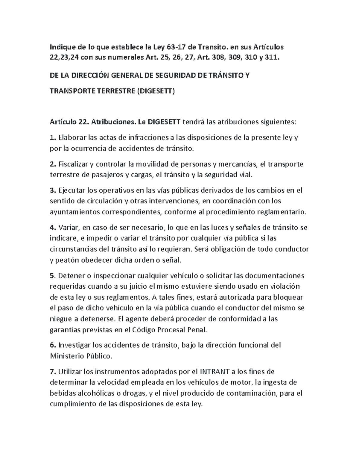 LEY 63-17 - Análisis De Ley 63-17 - Indique de lo que establece la Ley ...