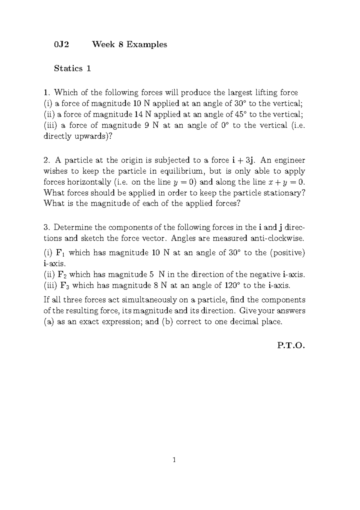 0J2Week8Examples - practice - 0J2 Week 8 Examples Statics 1 Which of ...