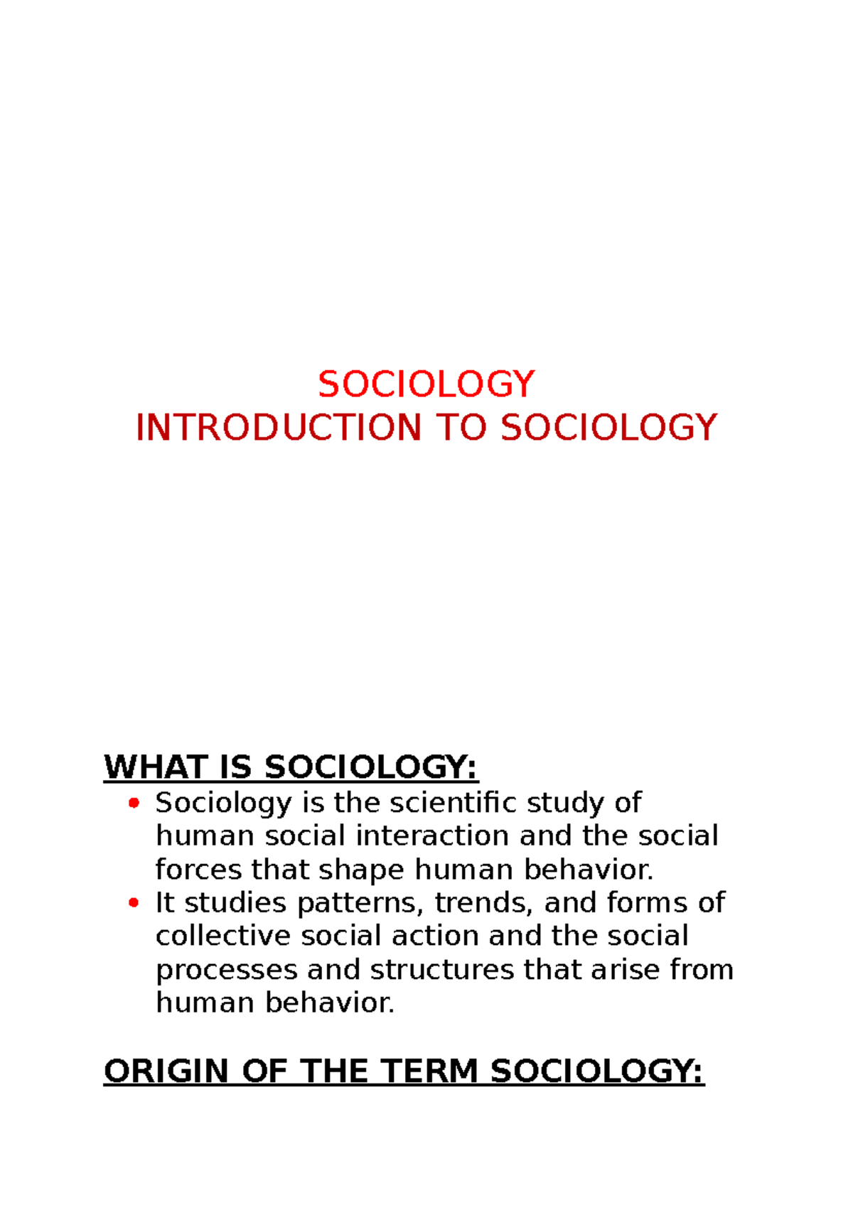 Intro TO Sociology - SOCIOLOGY INTRODUCTION TO SOCIOLOGY WHAT IS ...