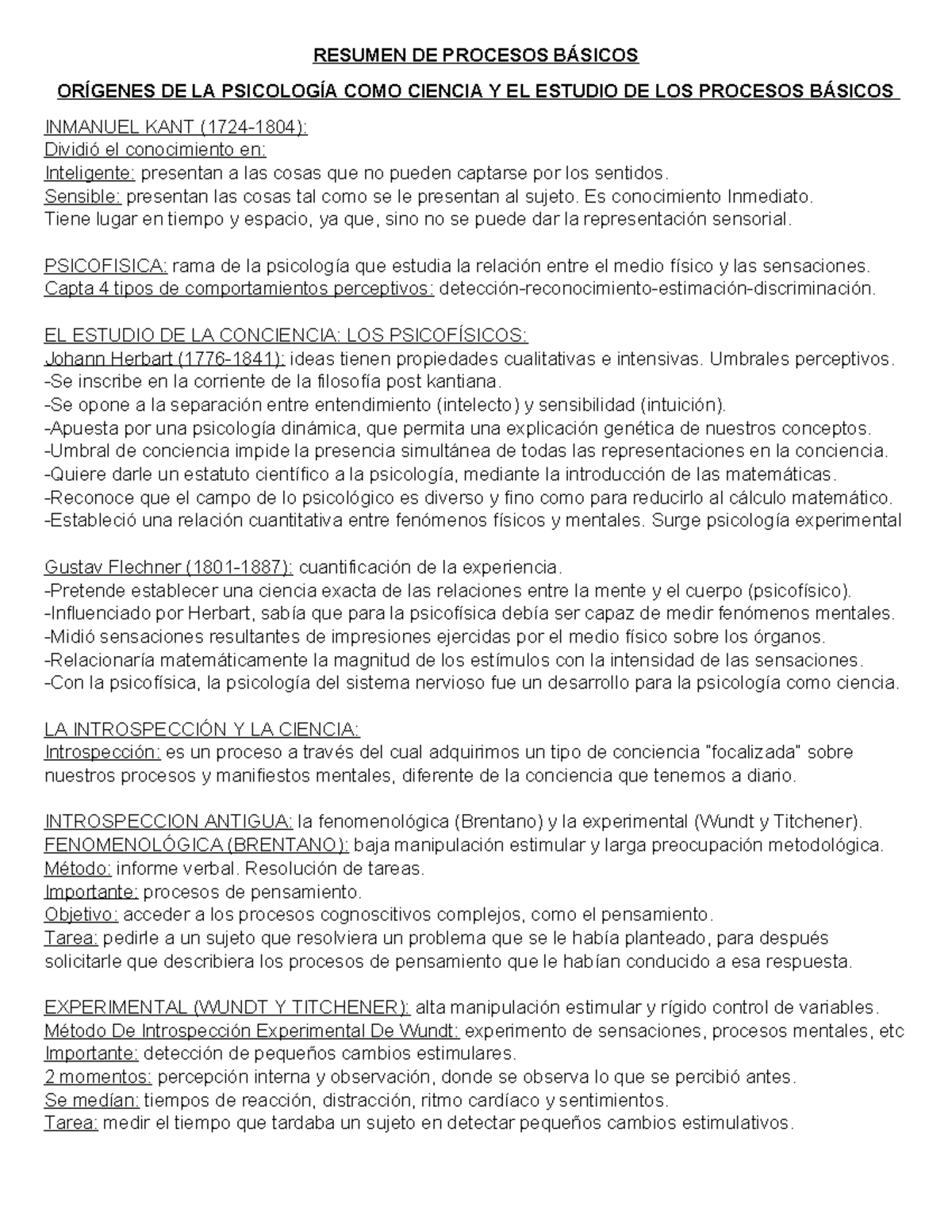 Resumen Procesos Basicos I - RESUMEN DE PROCESOS BÁSICOS ORÍGENES DE LA PSICOLOGÍA COMO CIENCIA ...