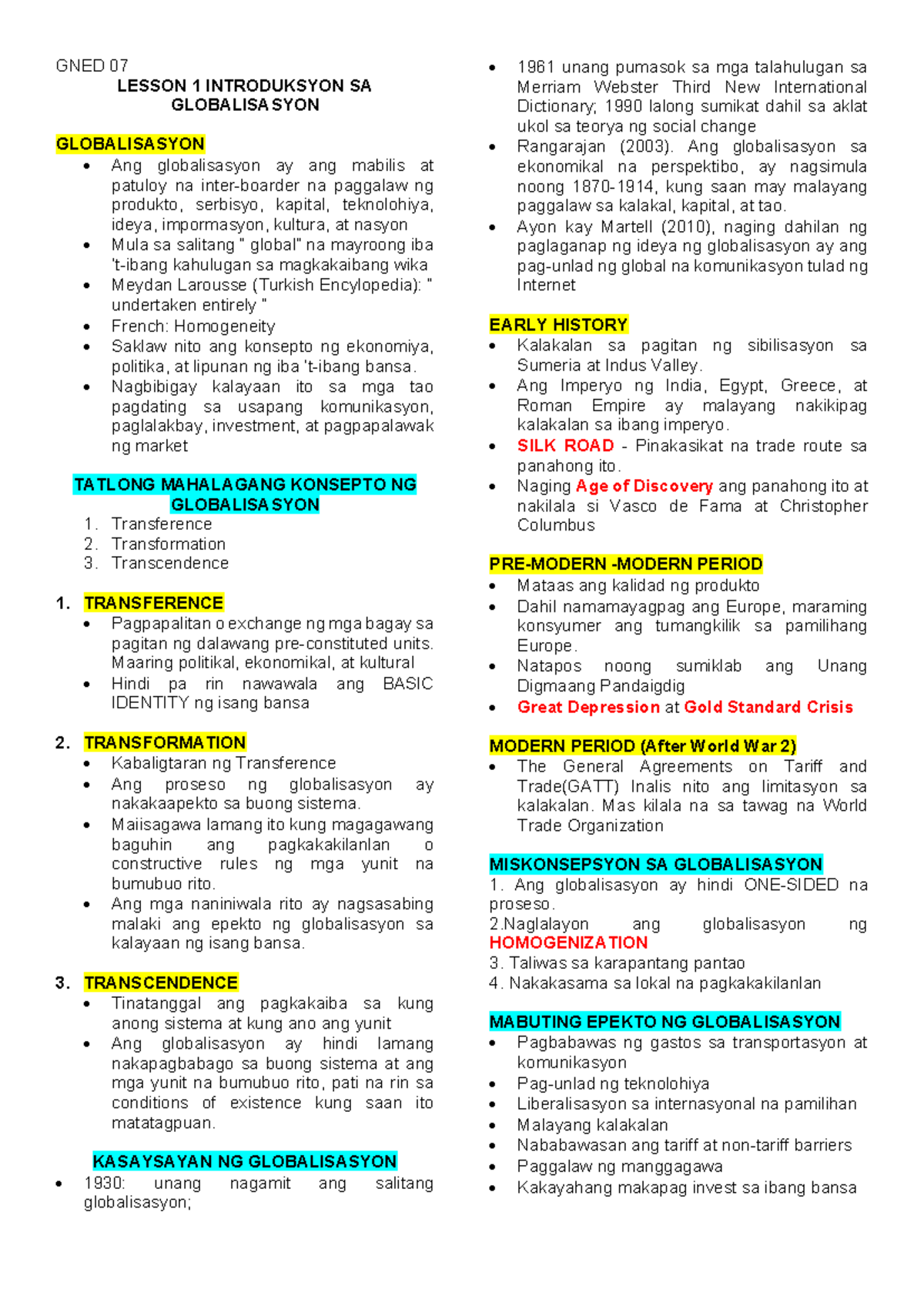 GNED 07 Lesson 1 - GNED 07 LESSON 1 INTRODUKSYON SA GLOBALISASYON ...