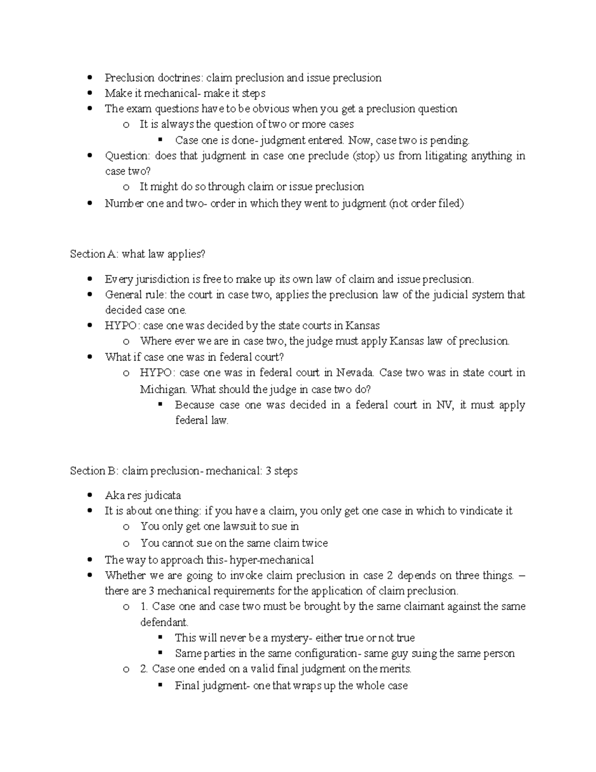 X. The Preclusion Doctrines - Preclusion doctrines: claim preclusion ...