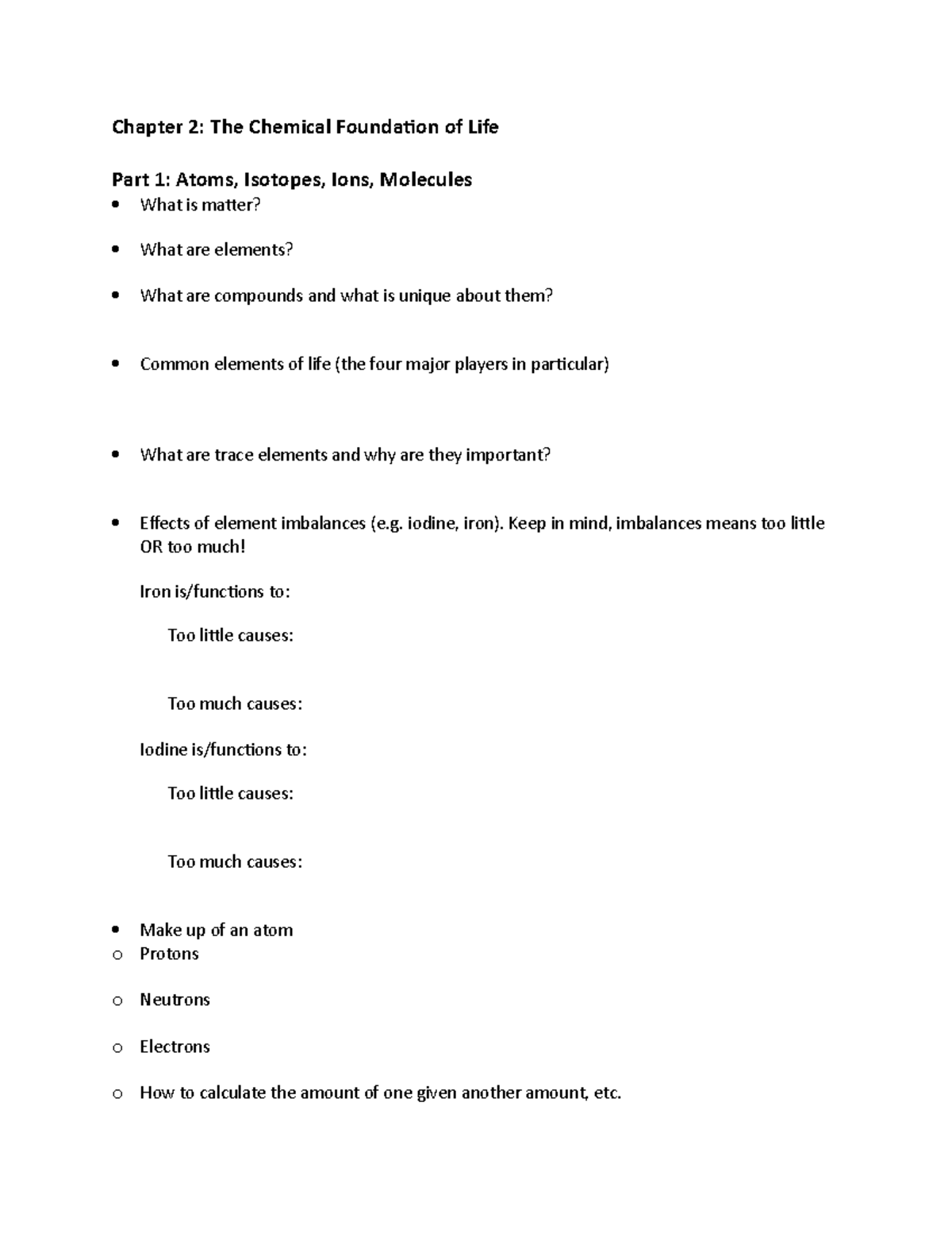 BIOL111 Chap2 Chem Review Outline - Chapter 2: The Chemical Foundation ...