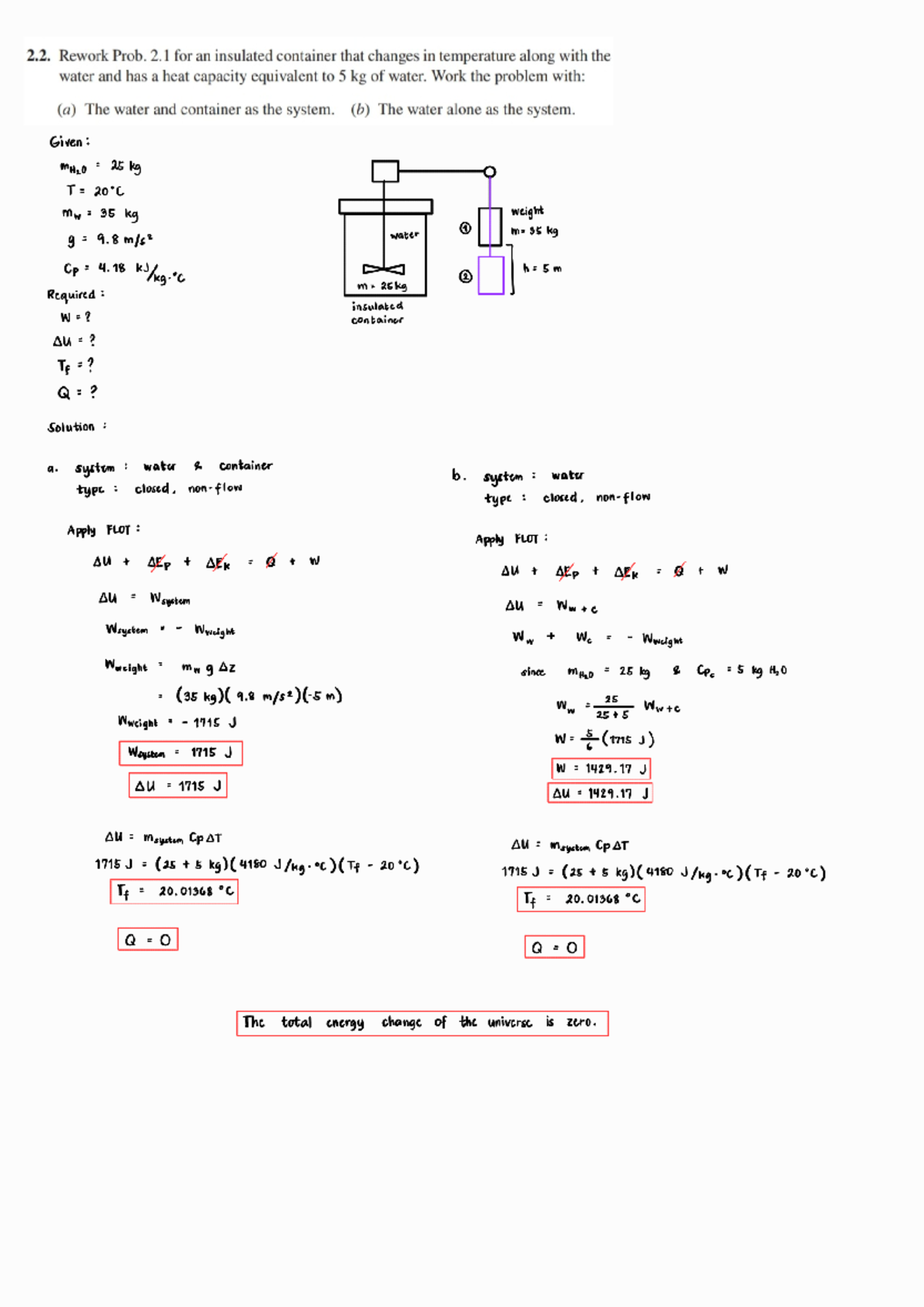 Chapter 2 - (Non-flow) - 2. Rework Prob. 2 for an insulated container ...