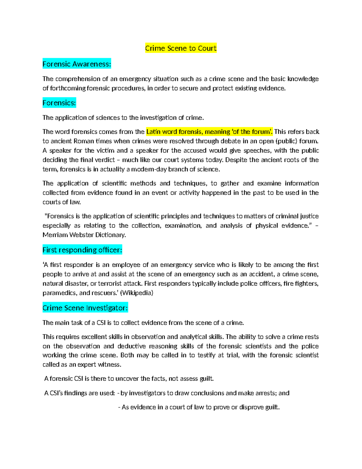 Crime scene to court - Crime Scene to Court Forensic Awareness: The ...