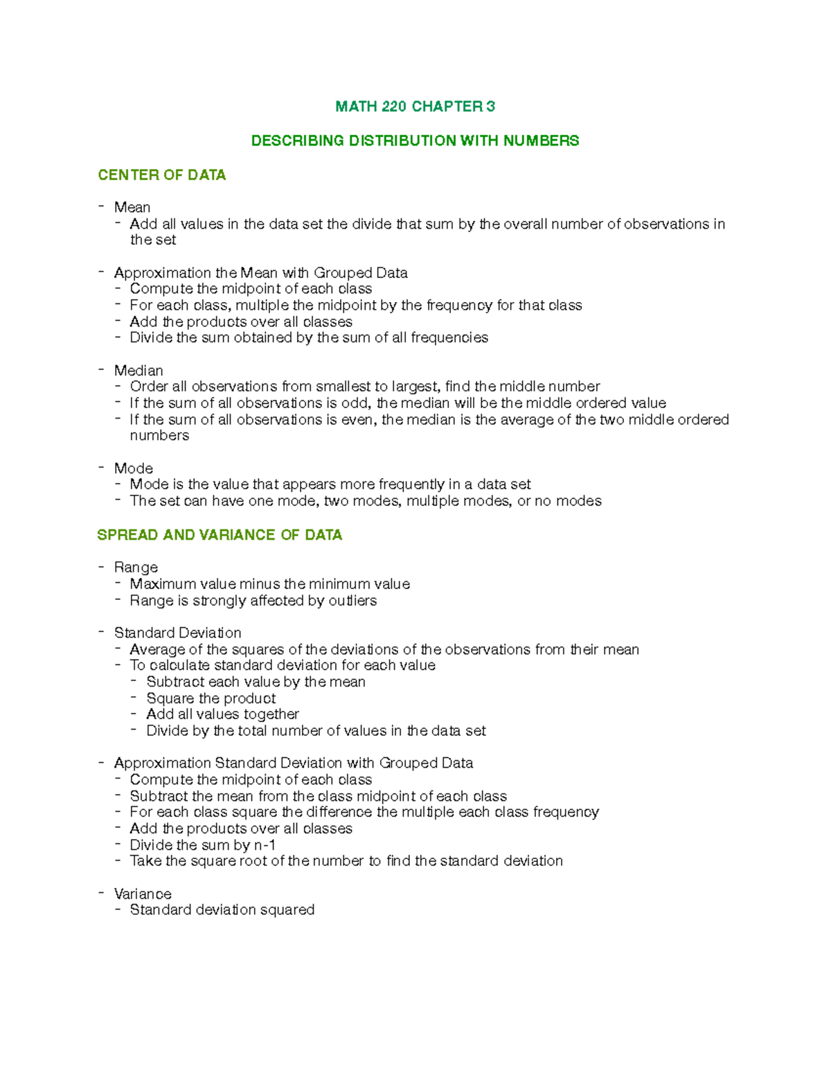 Math 220 Chapter 3 - MATH 220 CHAPTER 3 DESCRIBING DISTRIBUTION WITH ...