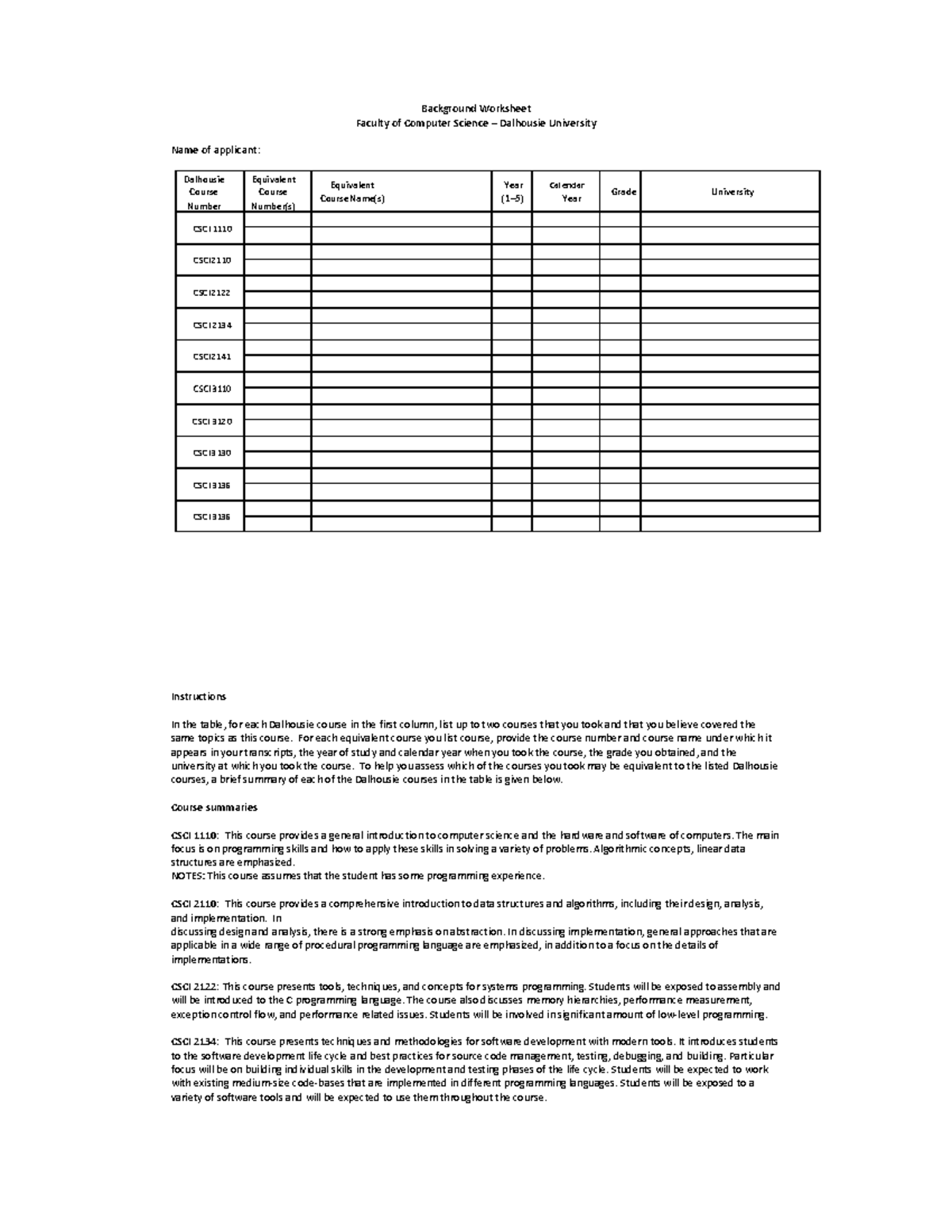 Background-worksheet - Background Worksheet Faculty of Computer Science ...