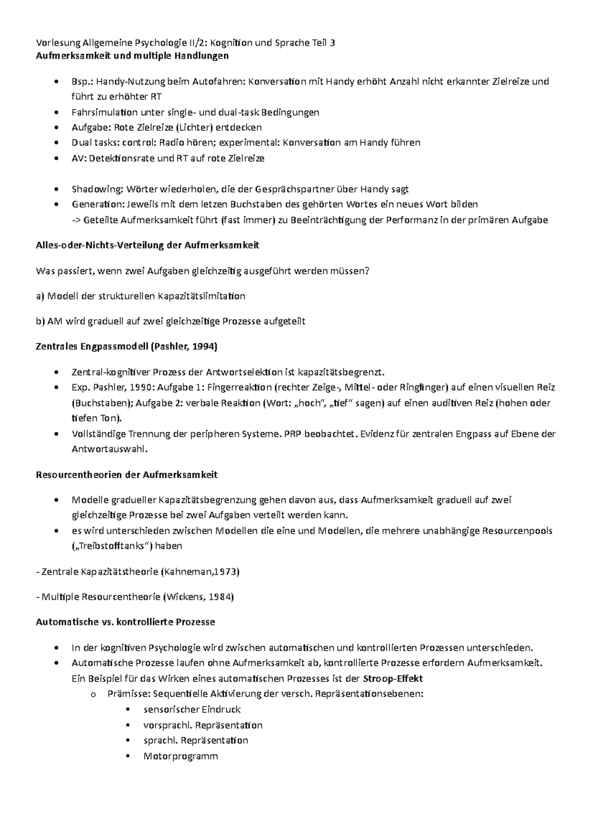 Teil 3 - Zusammenfassung und Mitschrift der 3. Vorlesung - Vorlesung Allgemeine Psychologie II/2 ...