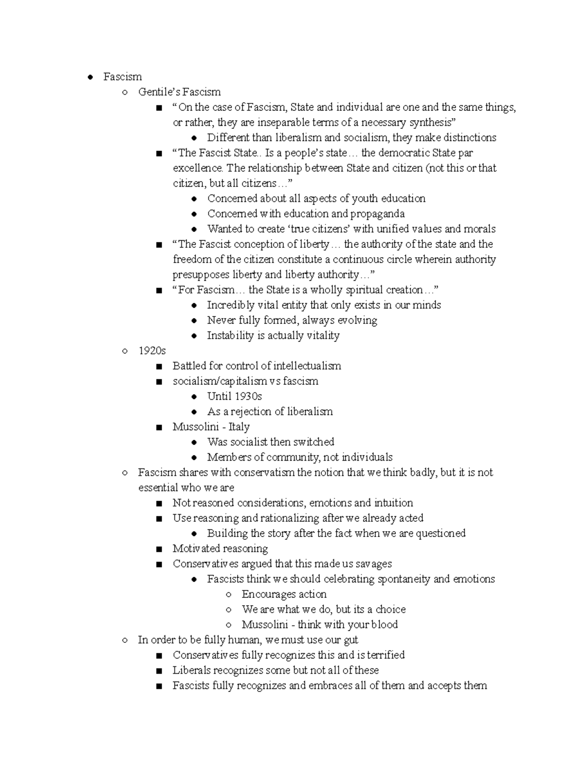 PS 128BW Week 8 Lecture 1 - Fascism Gentile’s Fascism “On the case of ...