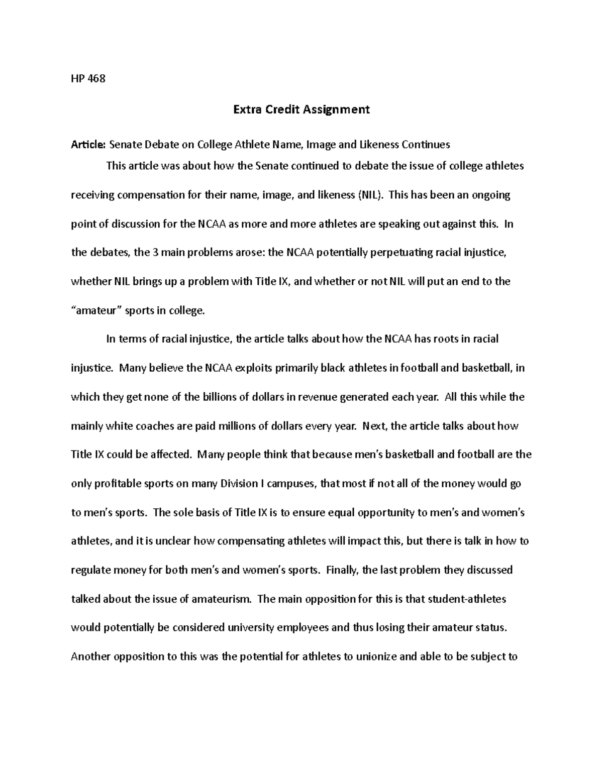 HP 468 Extra Credit - This has been an ongoing point of discussion for ...