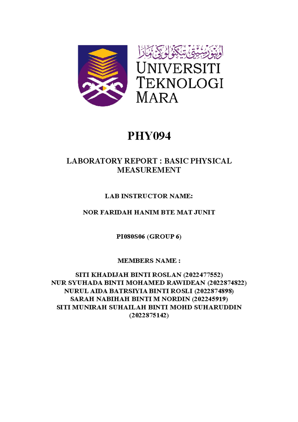 Physics Lab Report - basic physical measurement - PHY LABORATORY REPORT ...