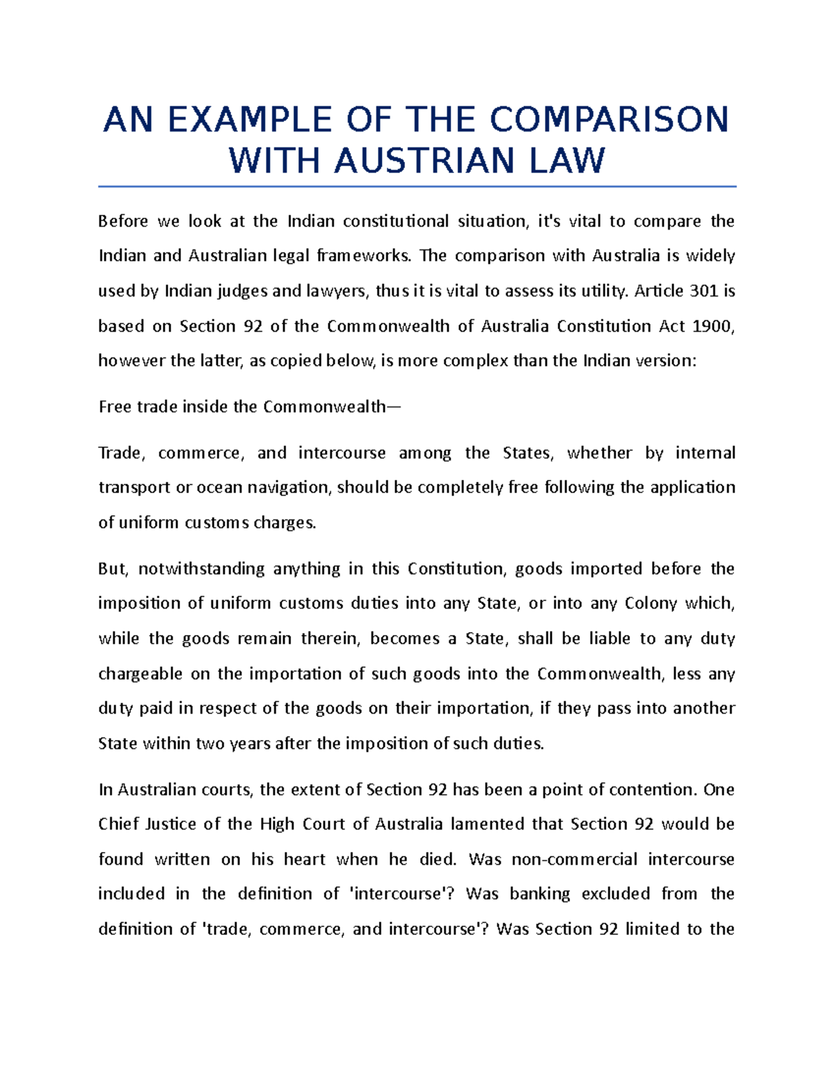 AN Example OF THE Comparison WITH Austrian LAW - AN EXAMPLE OF THE ...