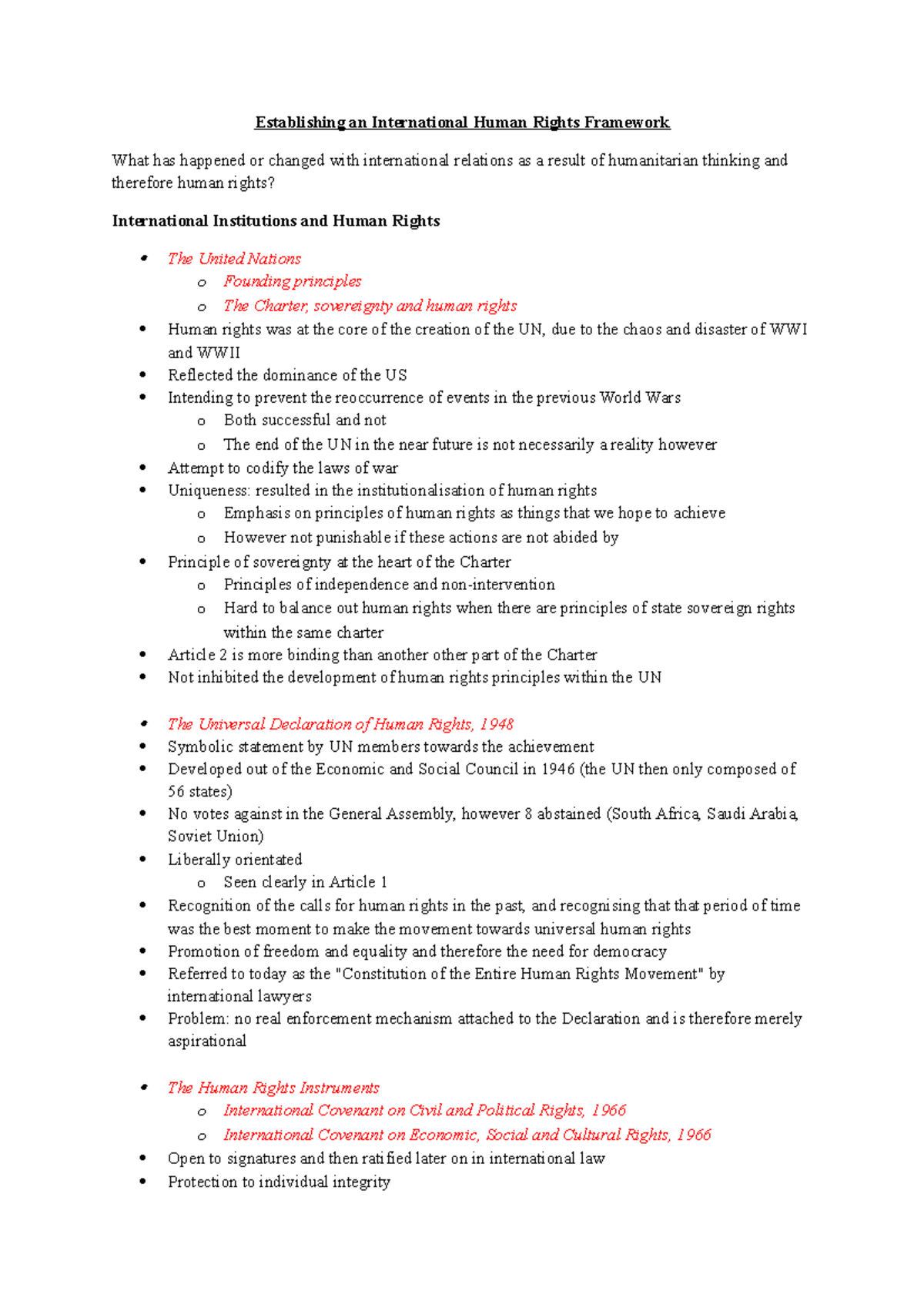 Establishing an International Human Rights Framework - Studocu