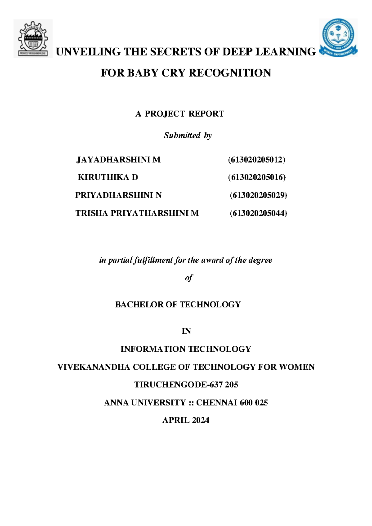 Final Report OF BABY CRY Recgniotion - UNVEILING THE SECRETS OF DEEP ...