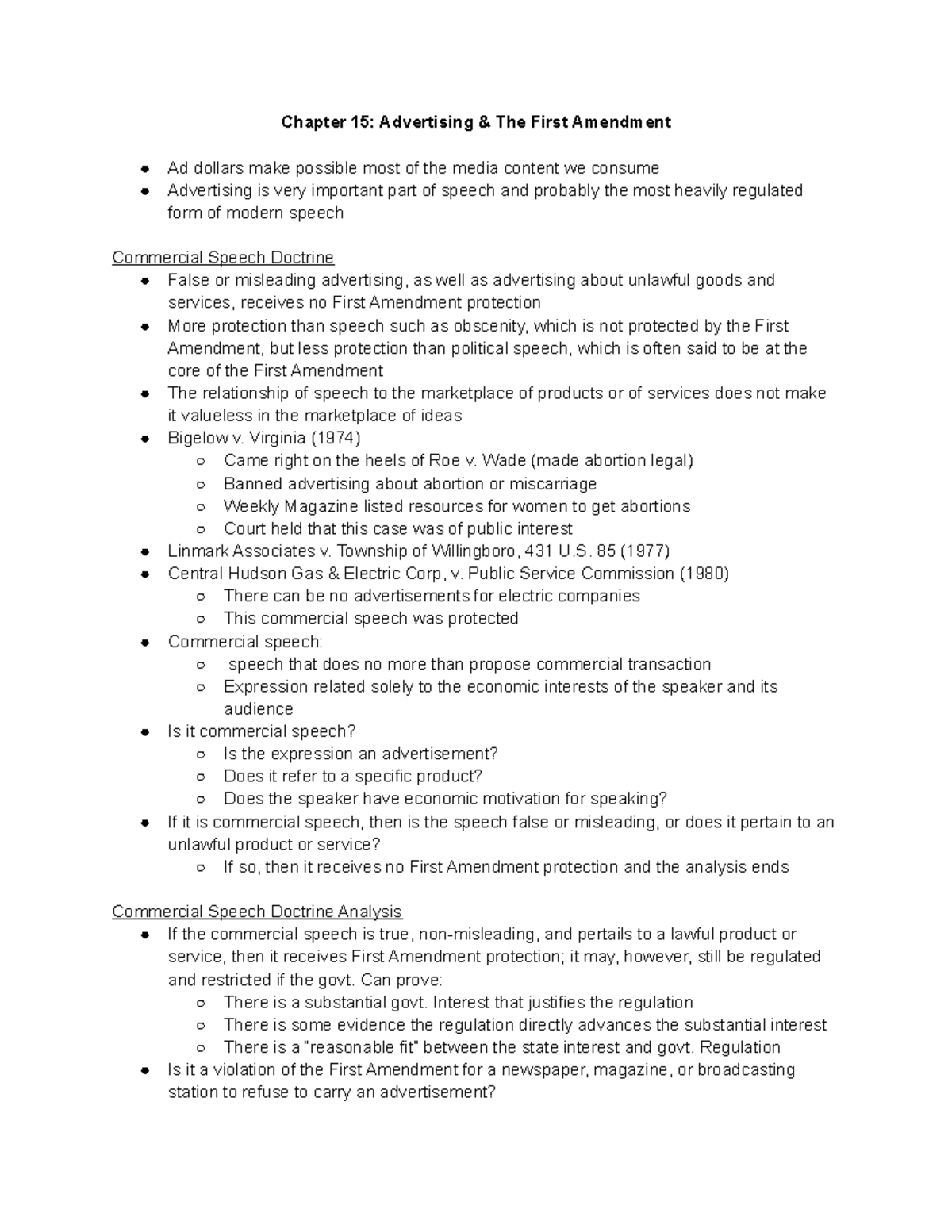 Chapter 15 Advertising - Chapter 15: Advertising & The First Amendment ...