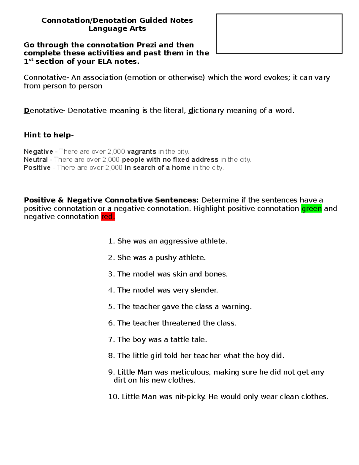 Copy of Connotation Denotation Notes - Connotation/Denotation Guided ...
