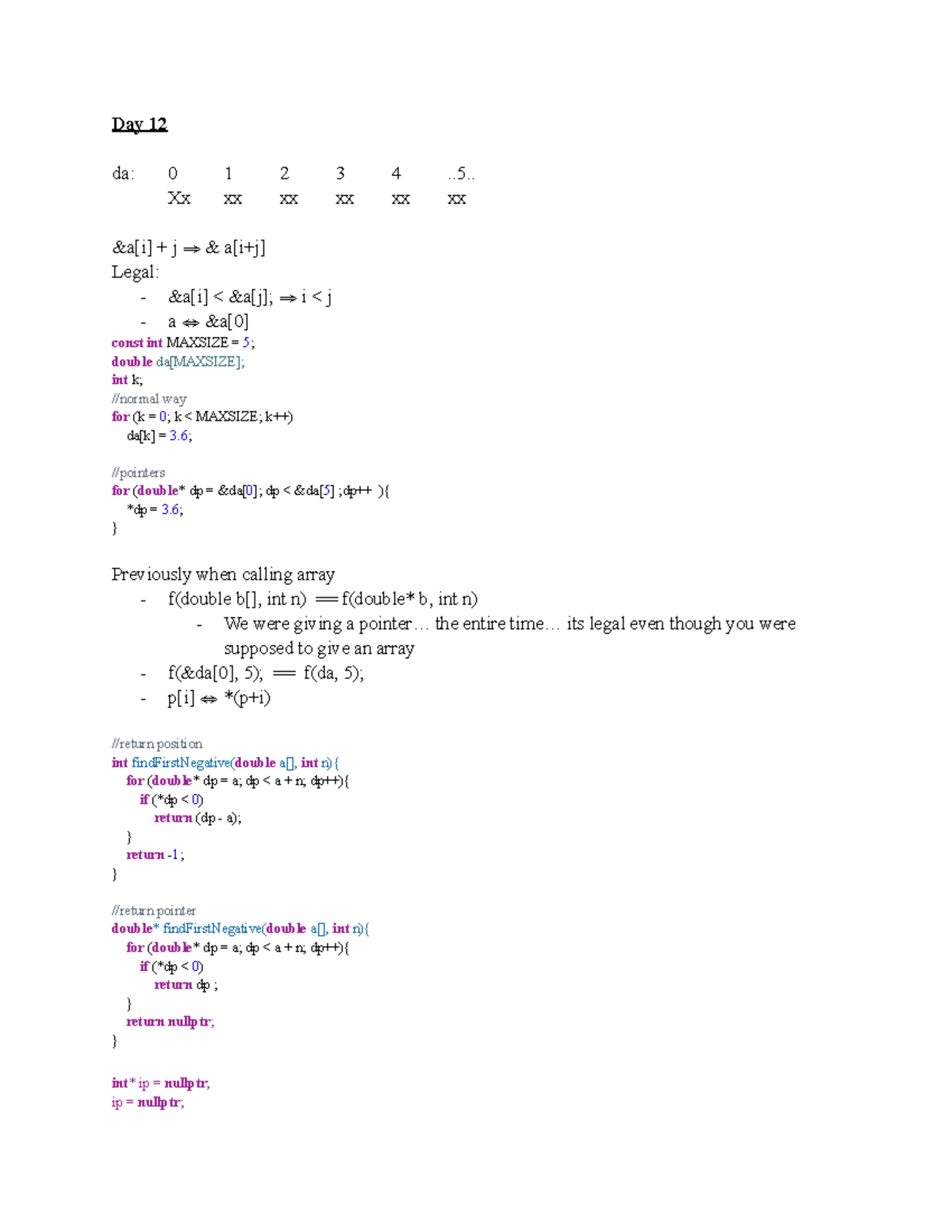 CS 31 Lecture Notes - Day 12 - Day 12 da: 0 1 2 3 4 ... Xx xx xx xx xx ...