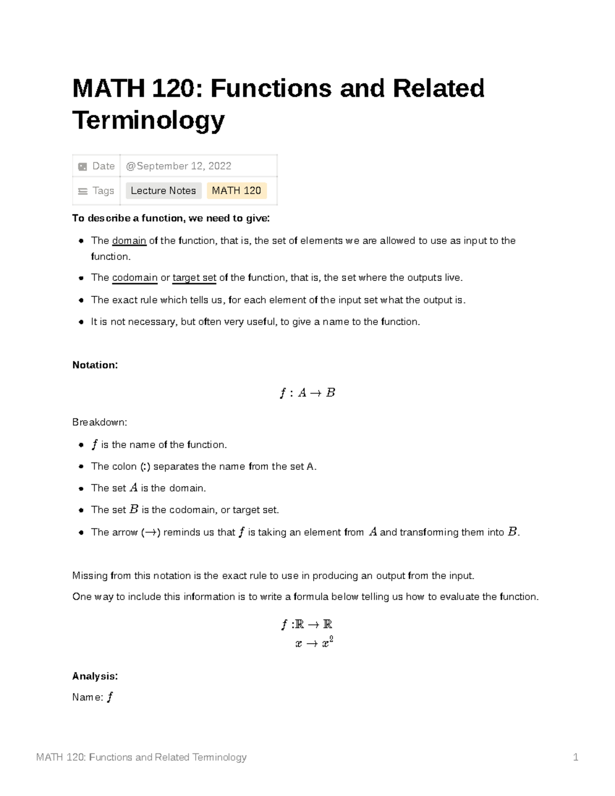 MATH 120 Functions and Related Terminology - The codomain or target set ...