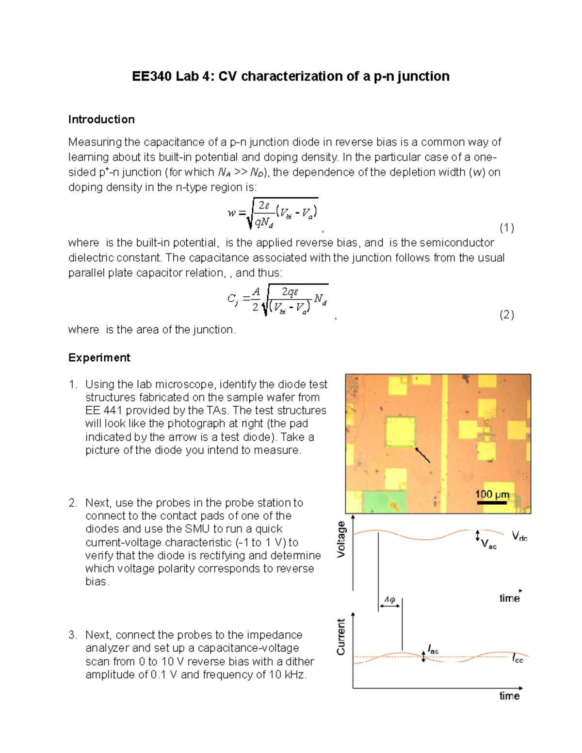 Lab 4 - Diode CV measurement - EE340 Lab 4: CV characterization of a p ...