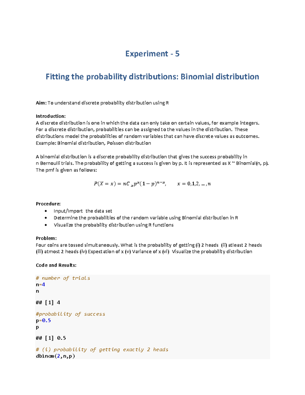 Experiment-5 - Experiment 1 - Experiment - 5 Fitting the probability ...