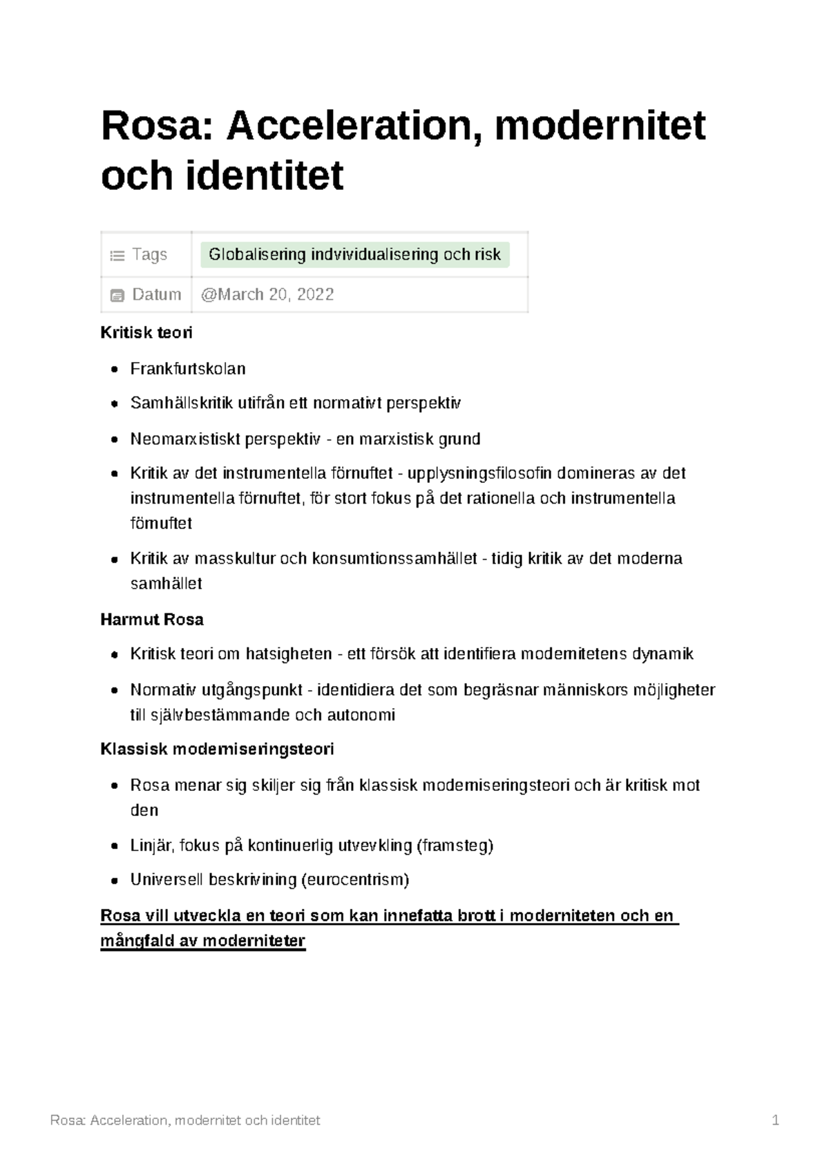 Harmut Rosa - Acceleration, modernitet och identitet - Rosa ...