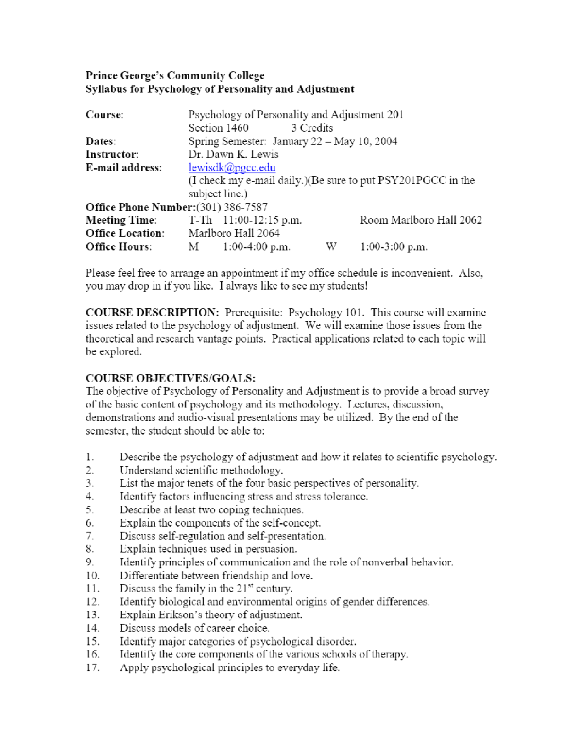 Prince George’s Community College Syllabus for Psychology of ...
