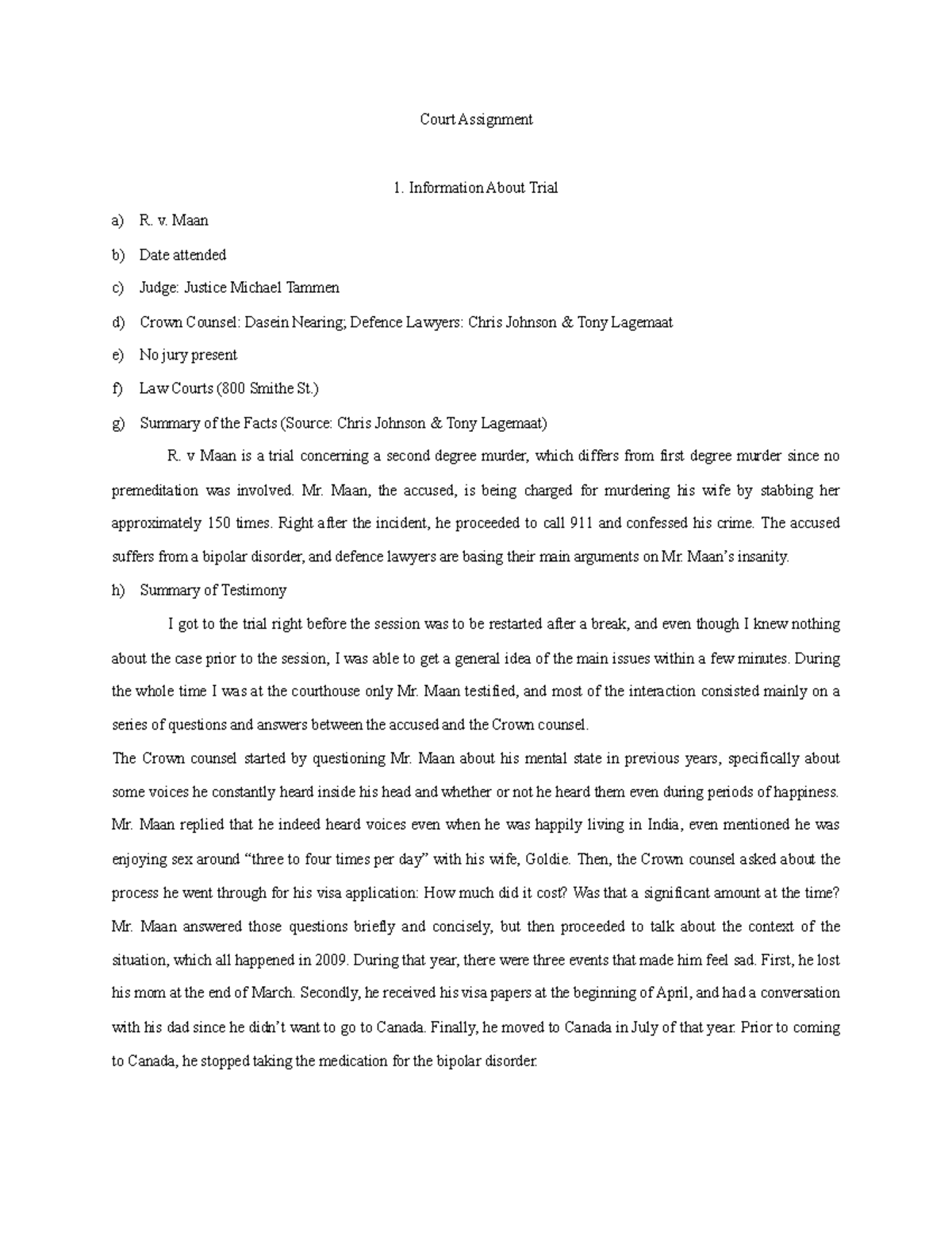 Court Assignment - R. v. Maan (Upload) - Court Assignment 1 ...