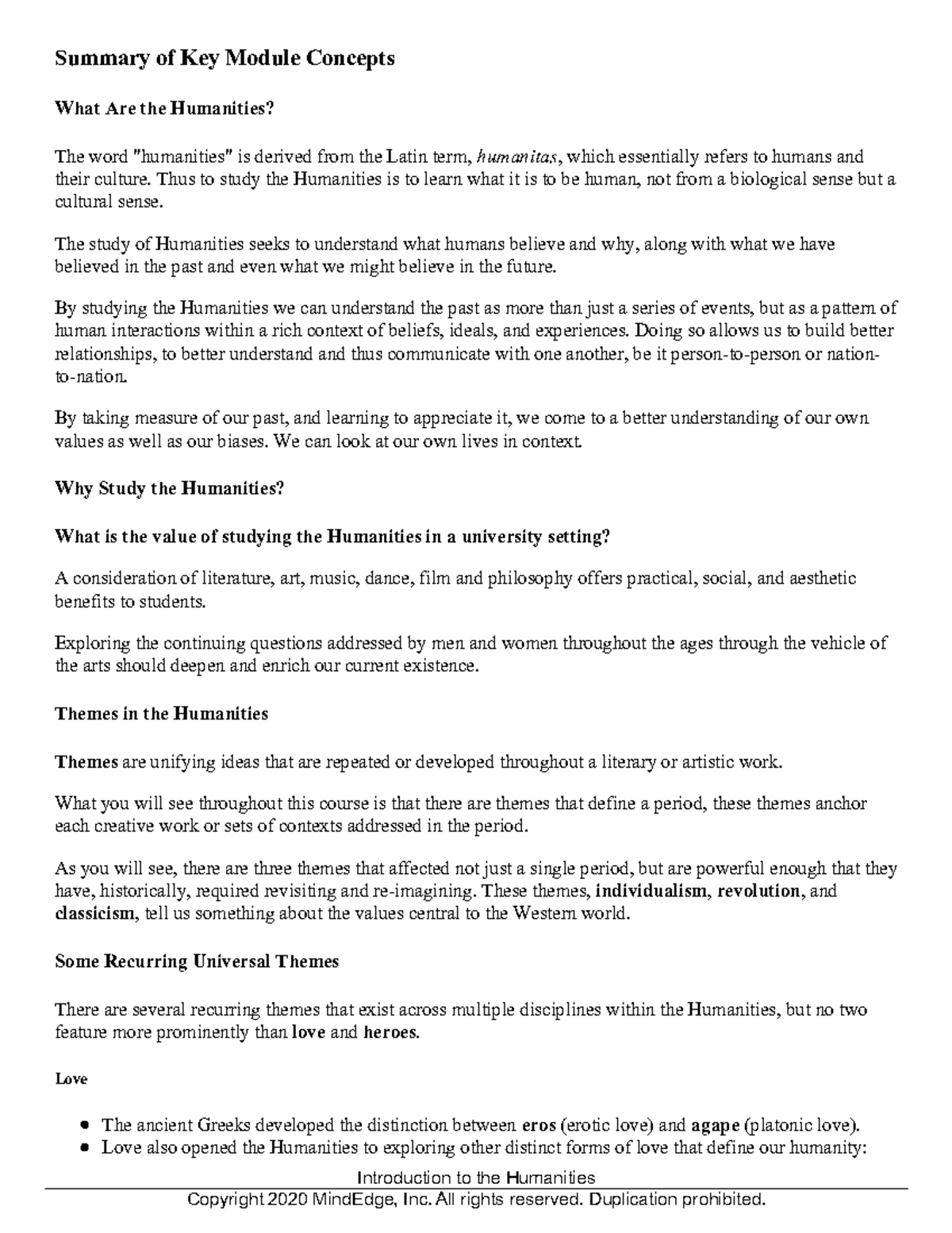 Module 1- Foundations of Humanities - Key Concepts - Summary of Key ...