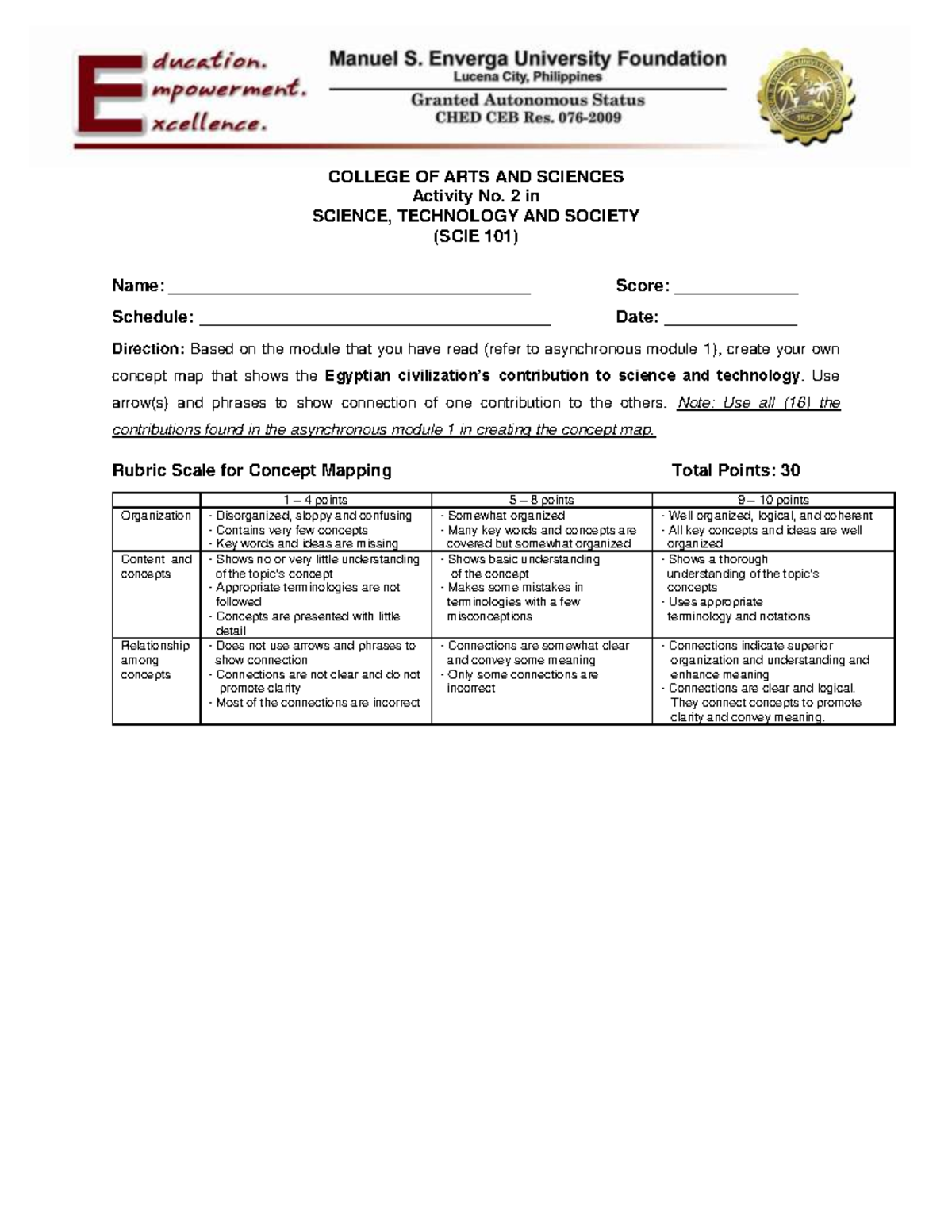 WEEK-2 SCIE101 Activity-2 Concept- Mapping - COLLEGE OF ARTS AND ...